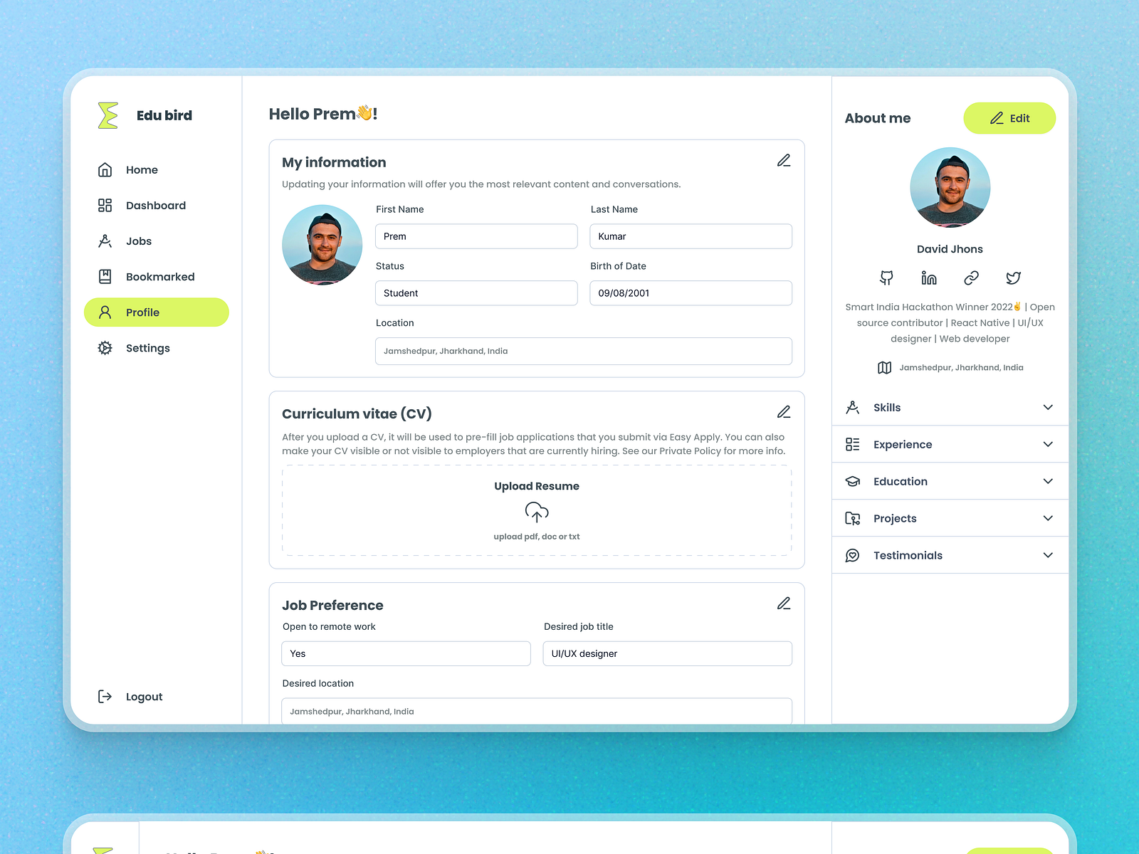 Profile Page by Modern Artist on Dribbble