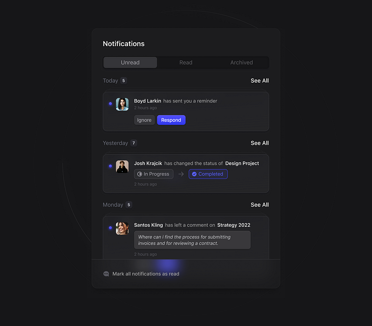 Dark Mode Notifications by Monty Hayton on Dribbble