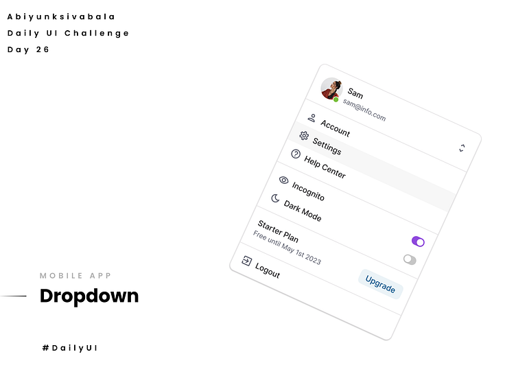 🎨 Daily UI Challenge - Day 26: Dropdown Menu 📂 by Abiyunksivabala on ...