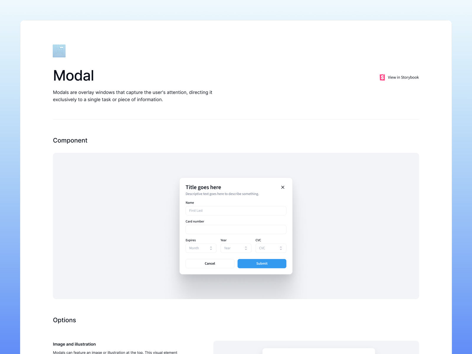 Blueprint Design System Modal component by Stephen Deutsch on Dribbble