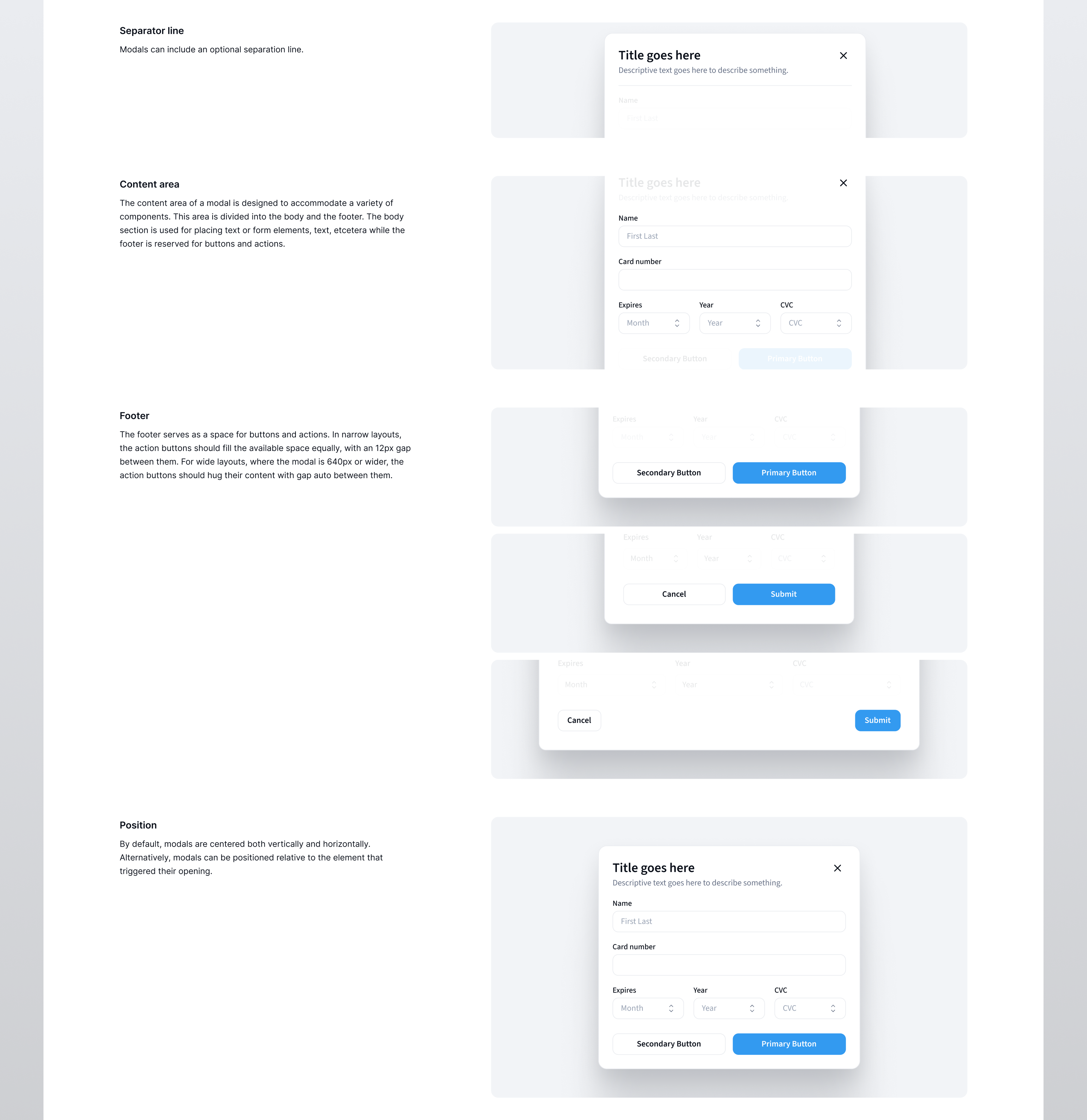 Blueprint Design System Modal component by Stephen Deutsch on Dribbble