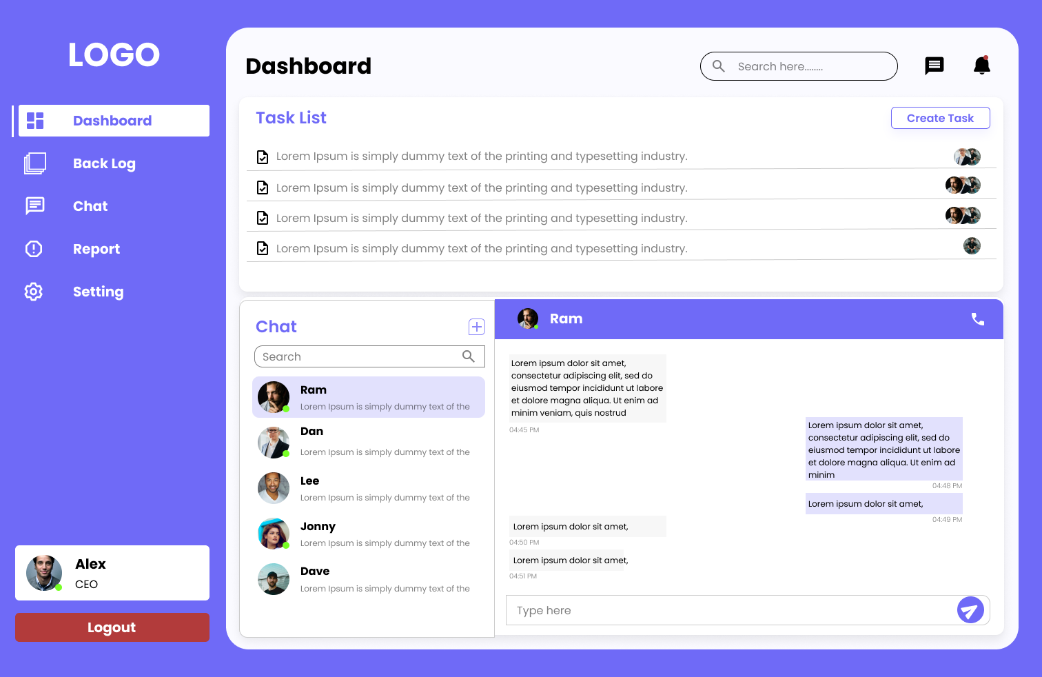 Dashboard (Chat/task) by Aditya Kaushal on Dribbble
