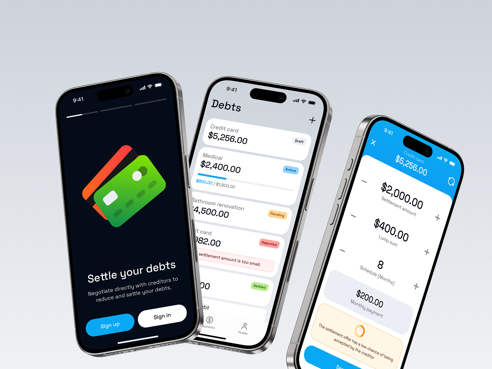 Debt Settlement App by Pavlo Tyshchuk on Dribbble