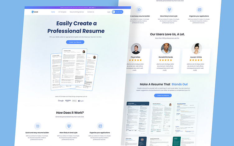 CV Maker Website Design by Debuggers Studio on Dribbble