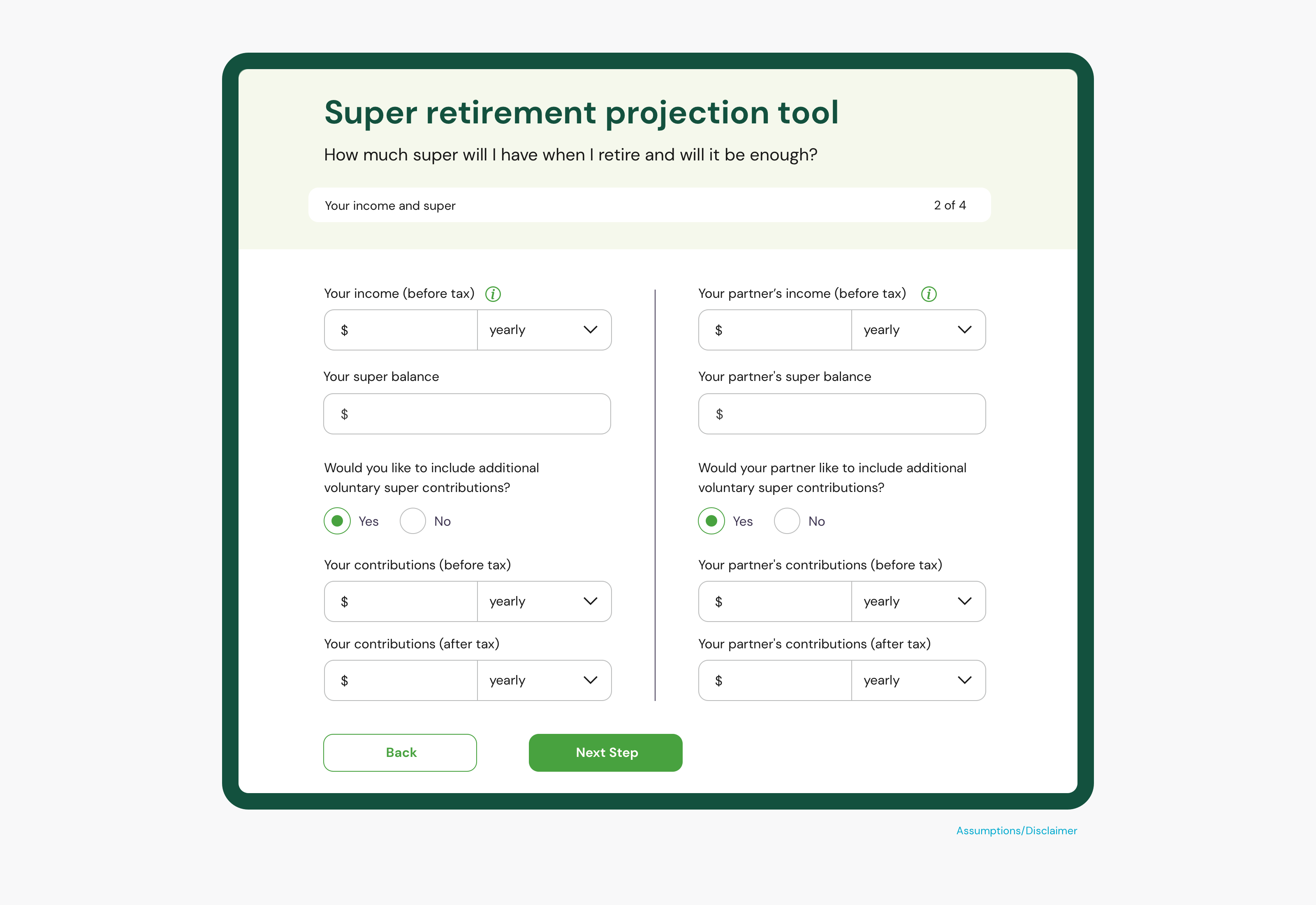 Superannuation retirement projection tool by Daniel Trevathan on Dribbble