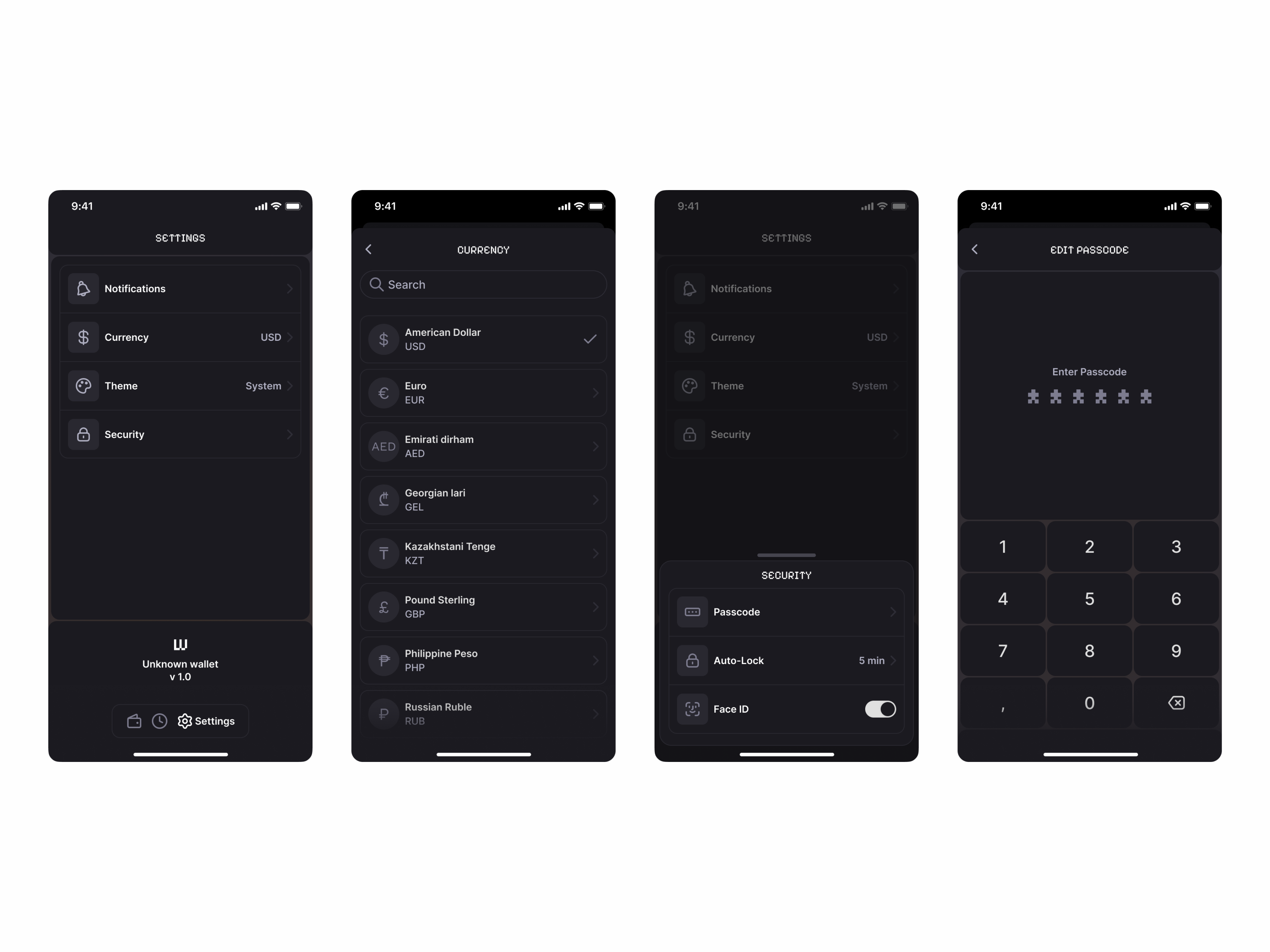 Crypto Wallet App UI Kit - Settings Screens by Kirill Lipovoi on Dribbble