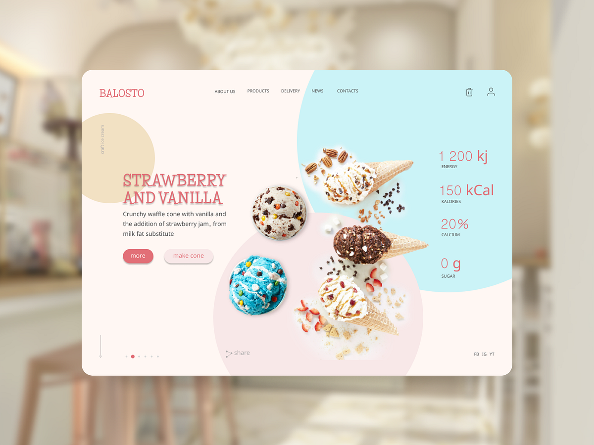 Design concept for the first page of THE ICE CREAM CAFE WEBSITE by Vera ...