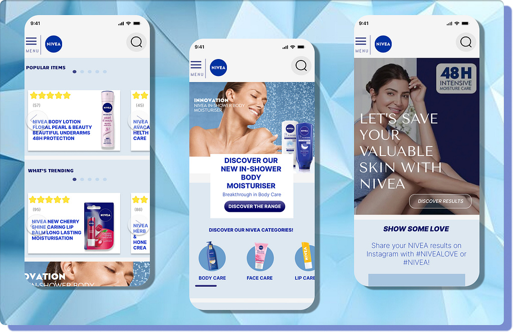 User Interface designs for NIVEA brand by Hiruni Maleesha on Dribbble
