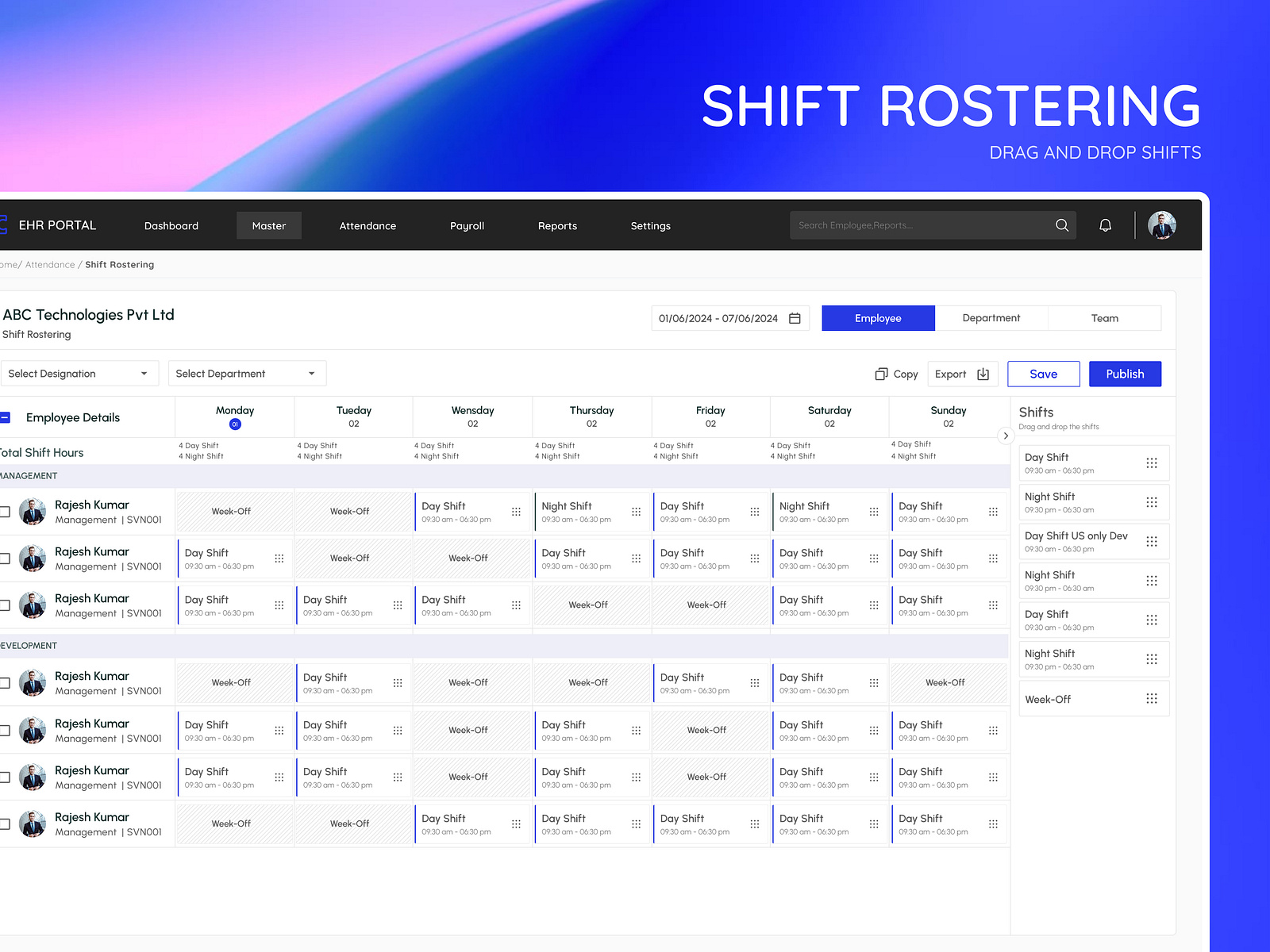 Shift Rostering - Employee Management Dashboard by SriHarishDesigns on Dribbble