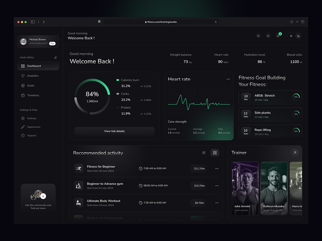 Fitness trainer dashboard🏋 by Muhammad Shofiuddoula for Zeyox Studio on Dribbble