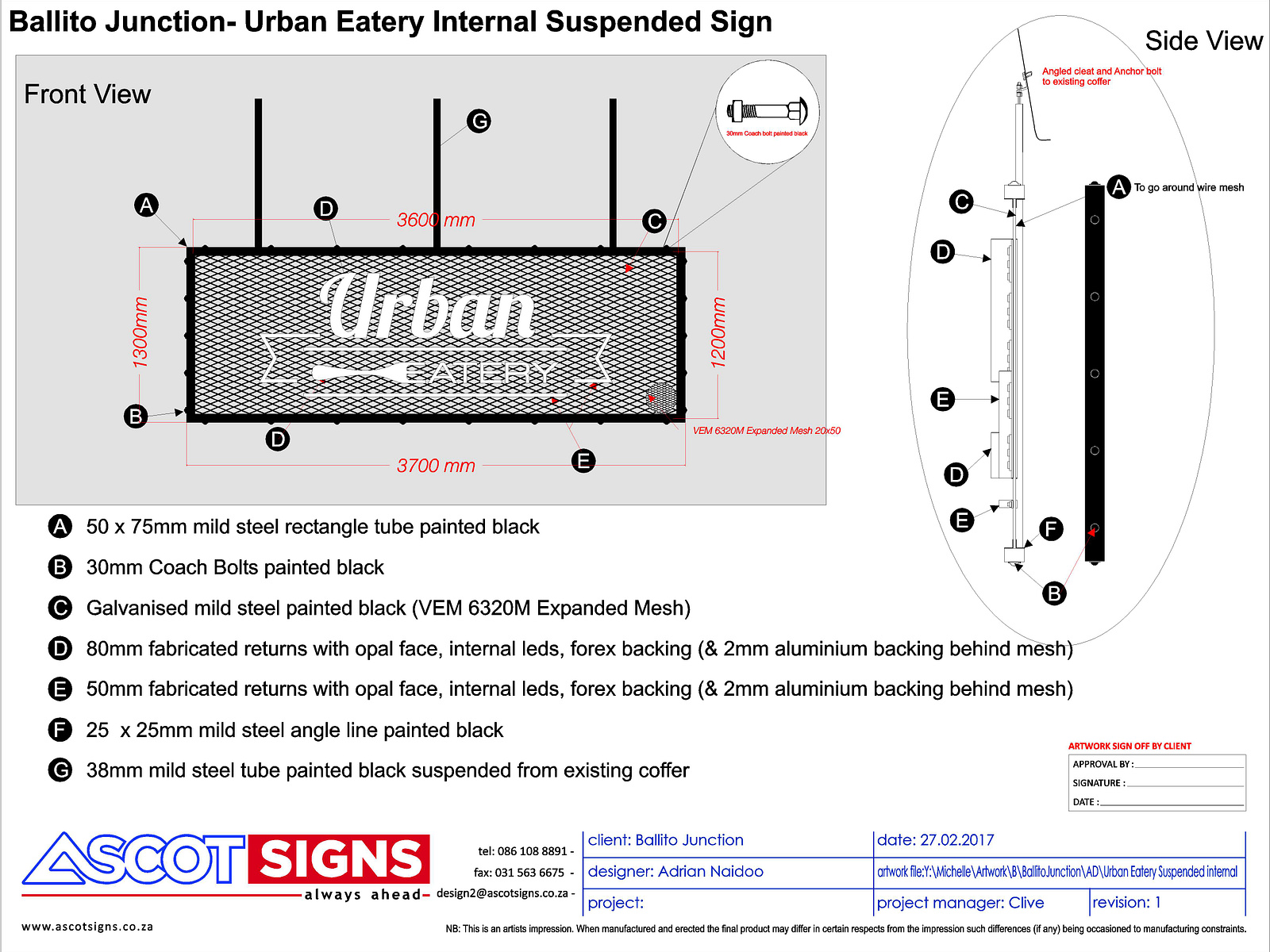 Shop drawing for internal suspended fabricated sign by A.D on Dribbble