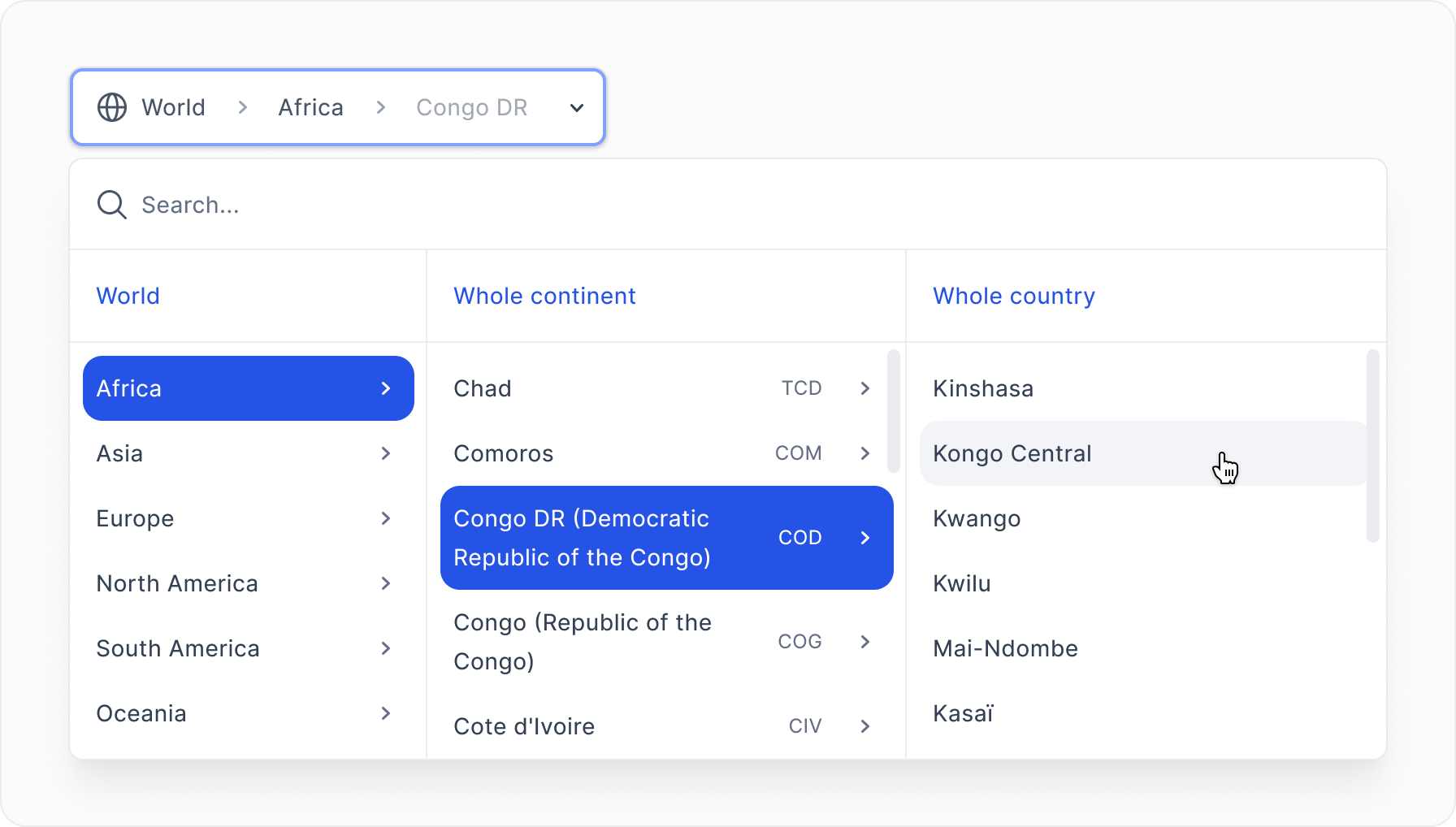 Regional Selector Cascader by Marcin Sasin ️ for Autentika on Dribbble