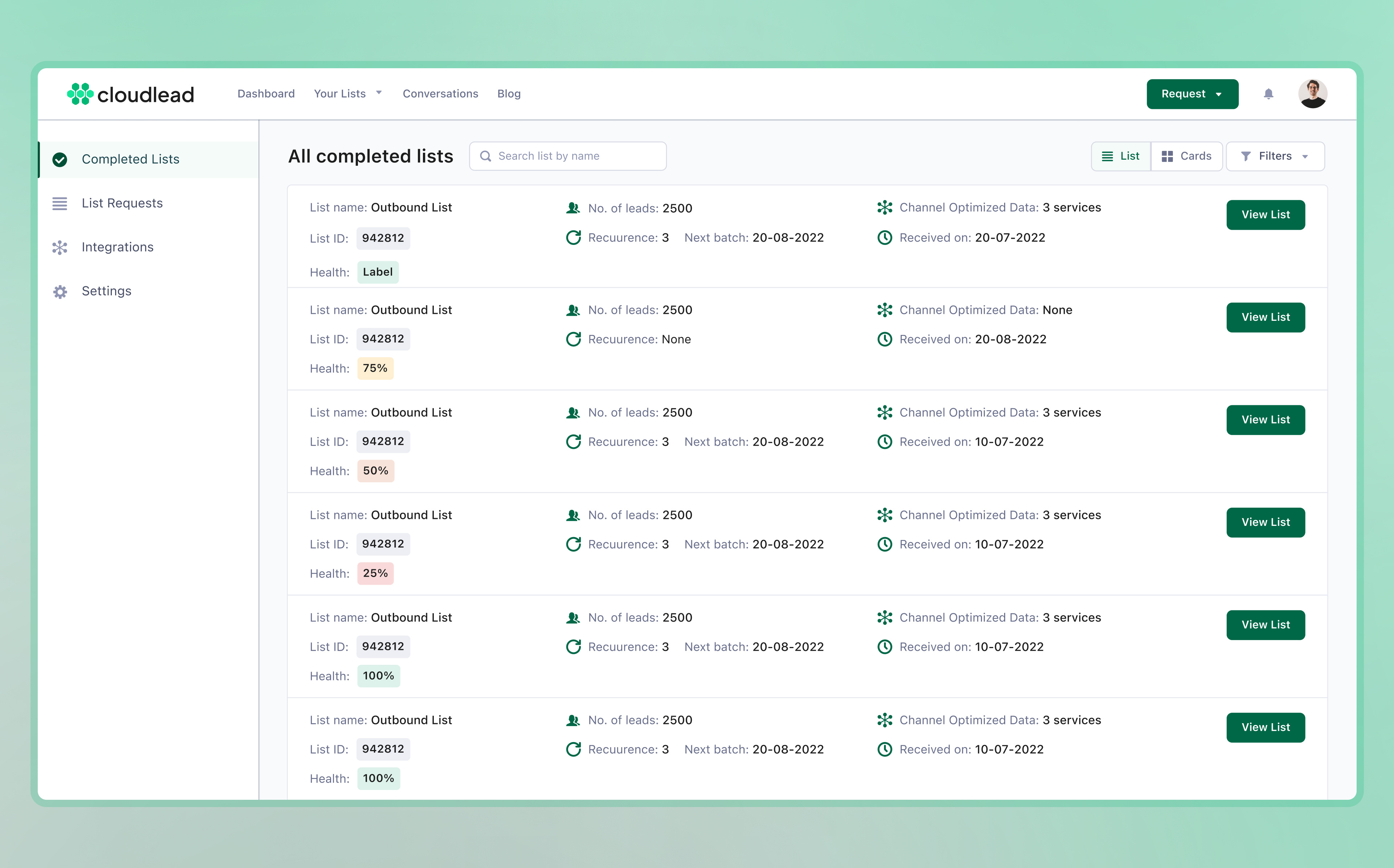 Completed Lists - List View by Qasim Zahid on Dribbble
