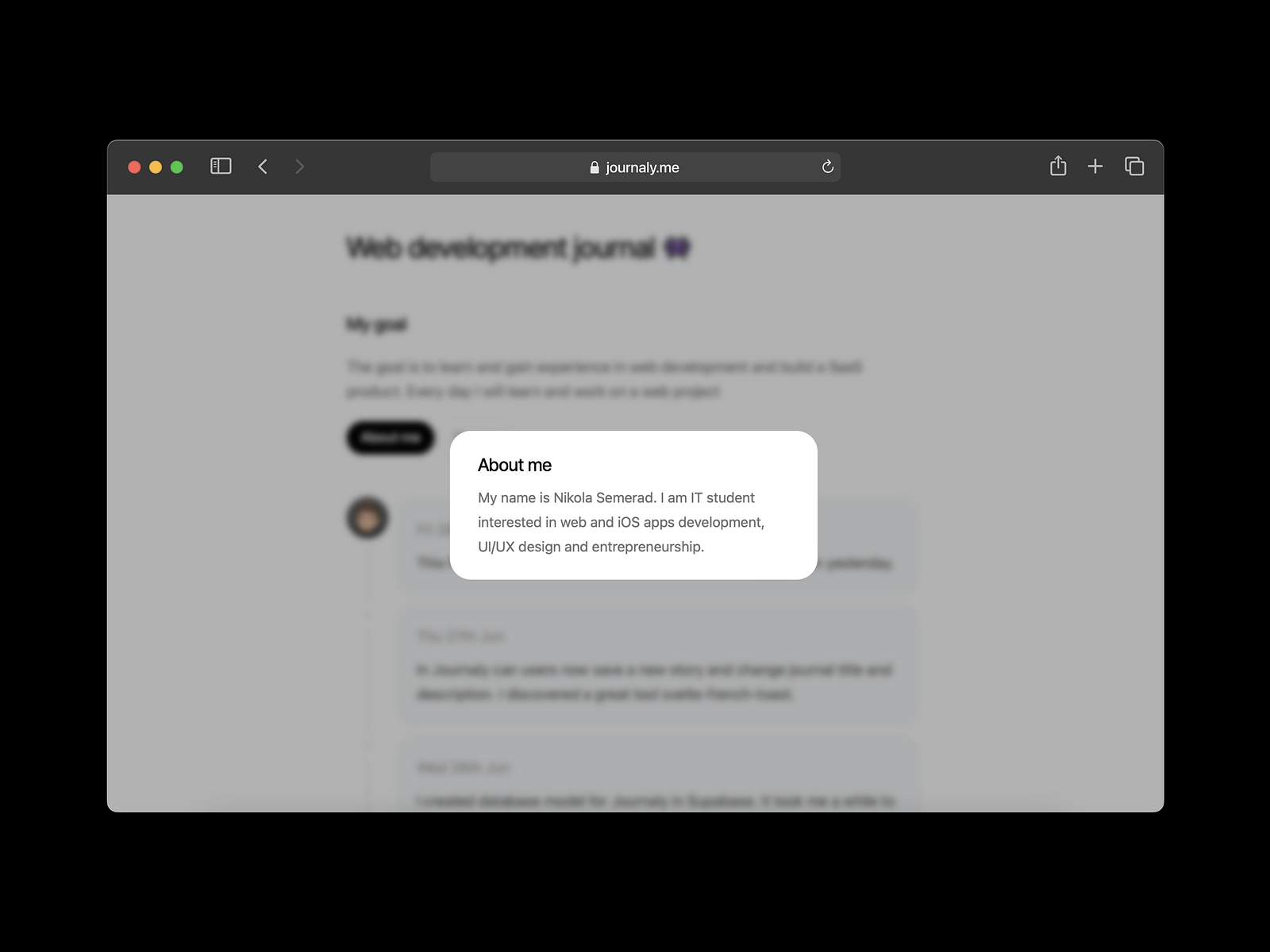 Journaly #1 – web popup window by Nikola Semerád on Dribbble