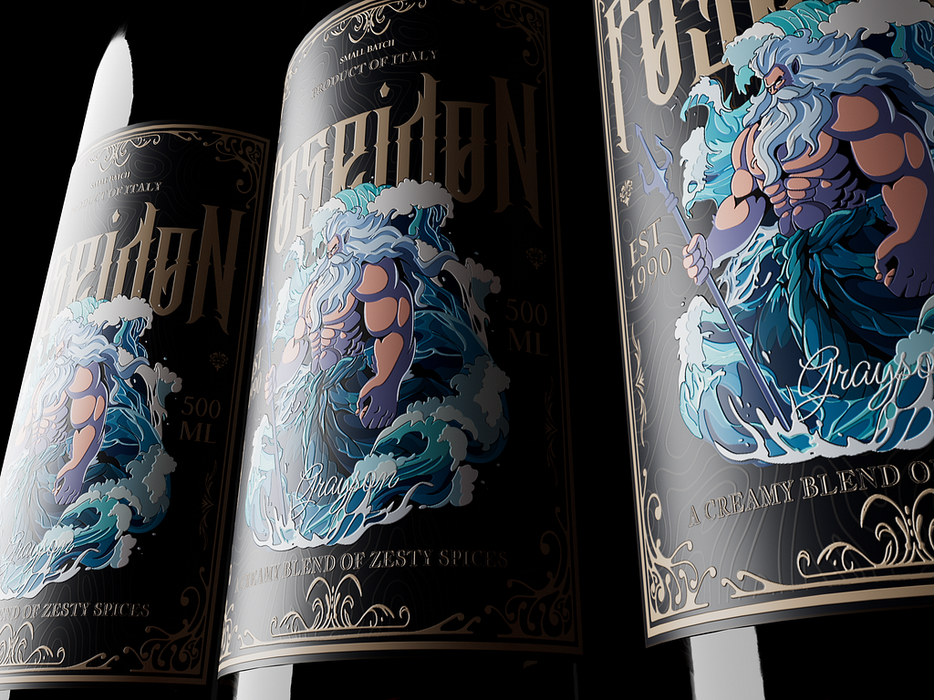 Poseidon sea wine label by Dannniel for Marcato Studio on Dribbble
