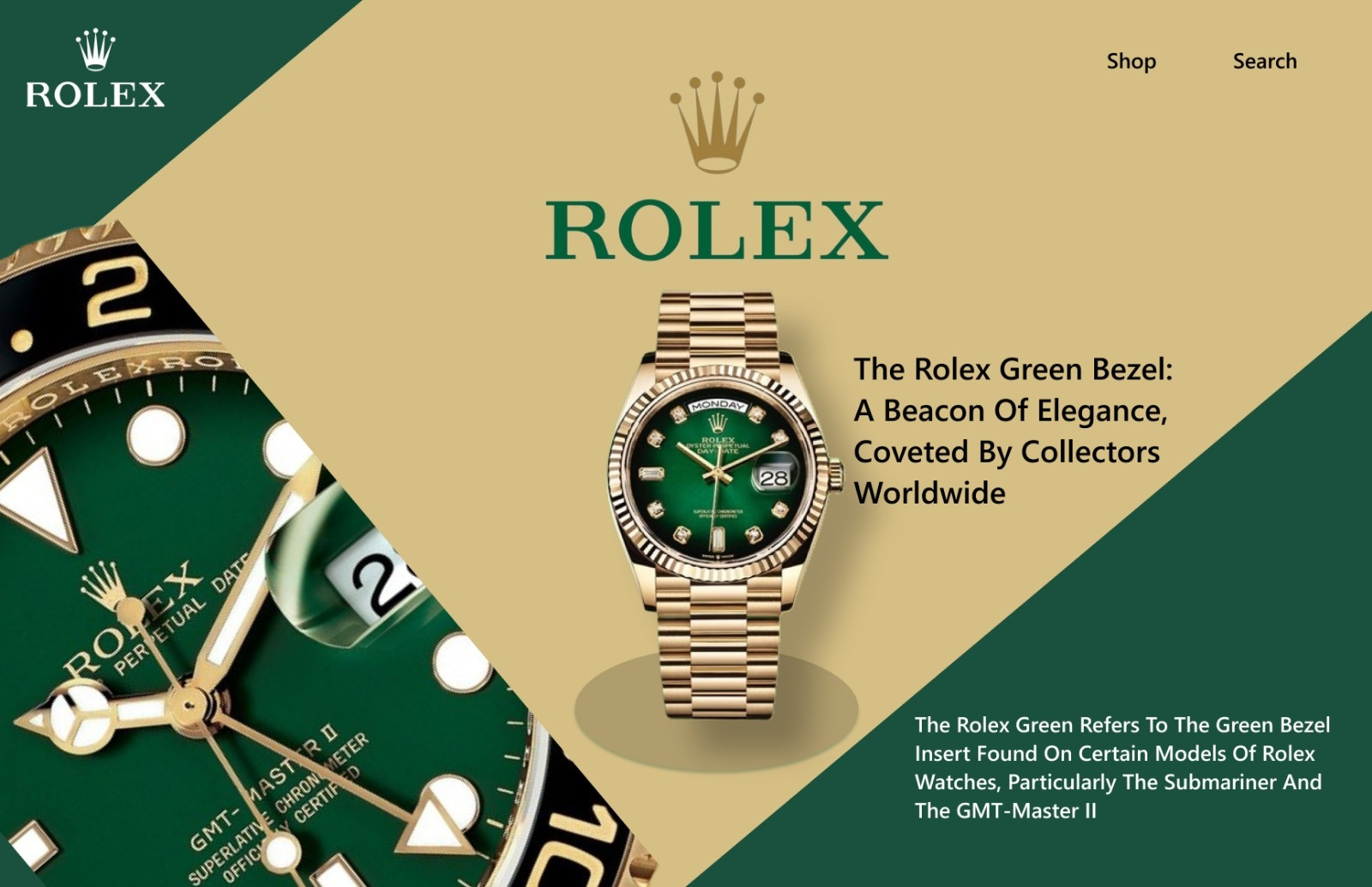 Rolex Green Bezel Landing Page by Khan Habib on Dribbble