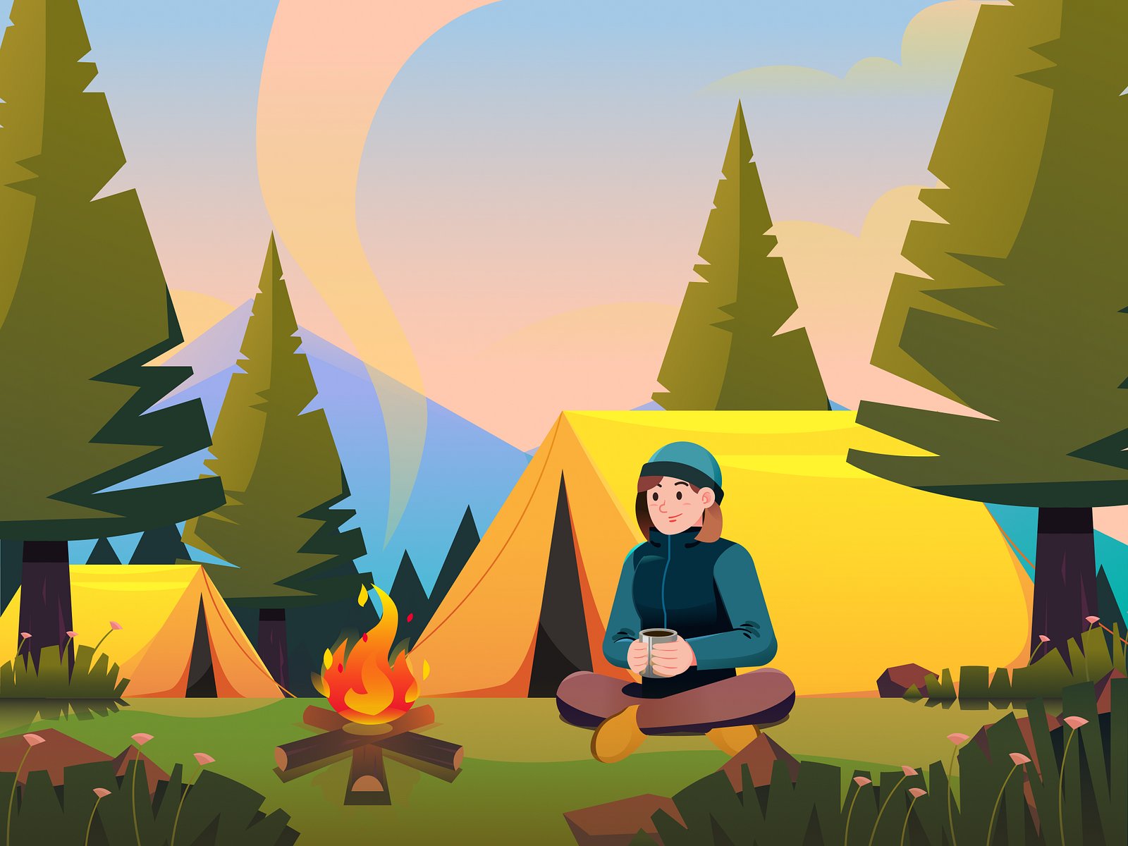 Kamp - Camping Illustration by Heykiyou for Pickolab Studio on Dribbble