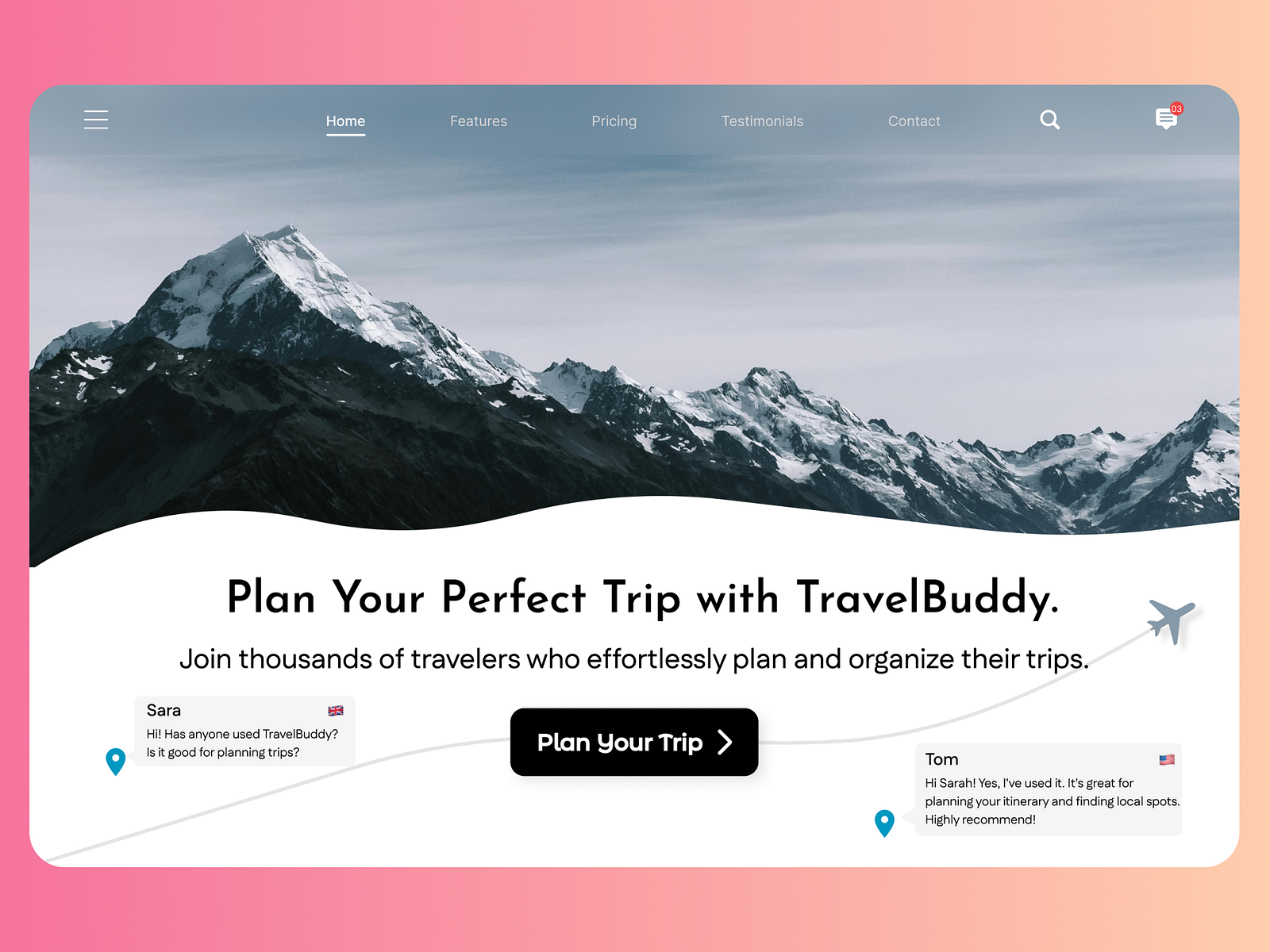 Travel Buddy Website Landing Page by Kam on Dribbble