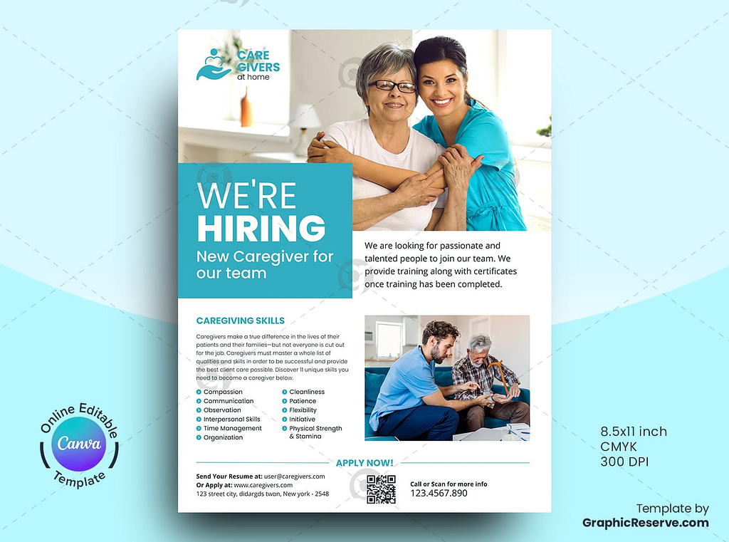 Caregiver Hiring Home Care Canva Flyer Design by Graphic Reserve on ...