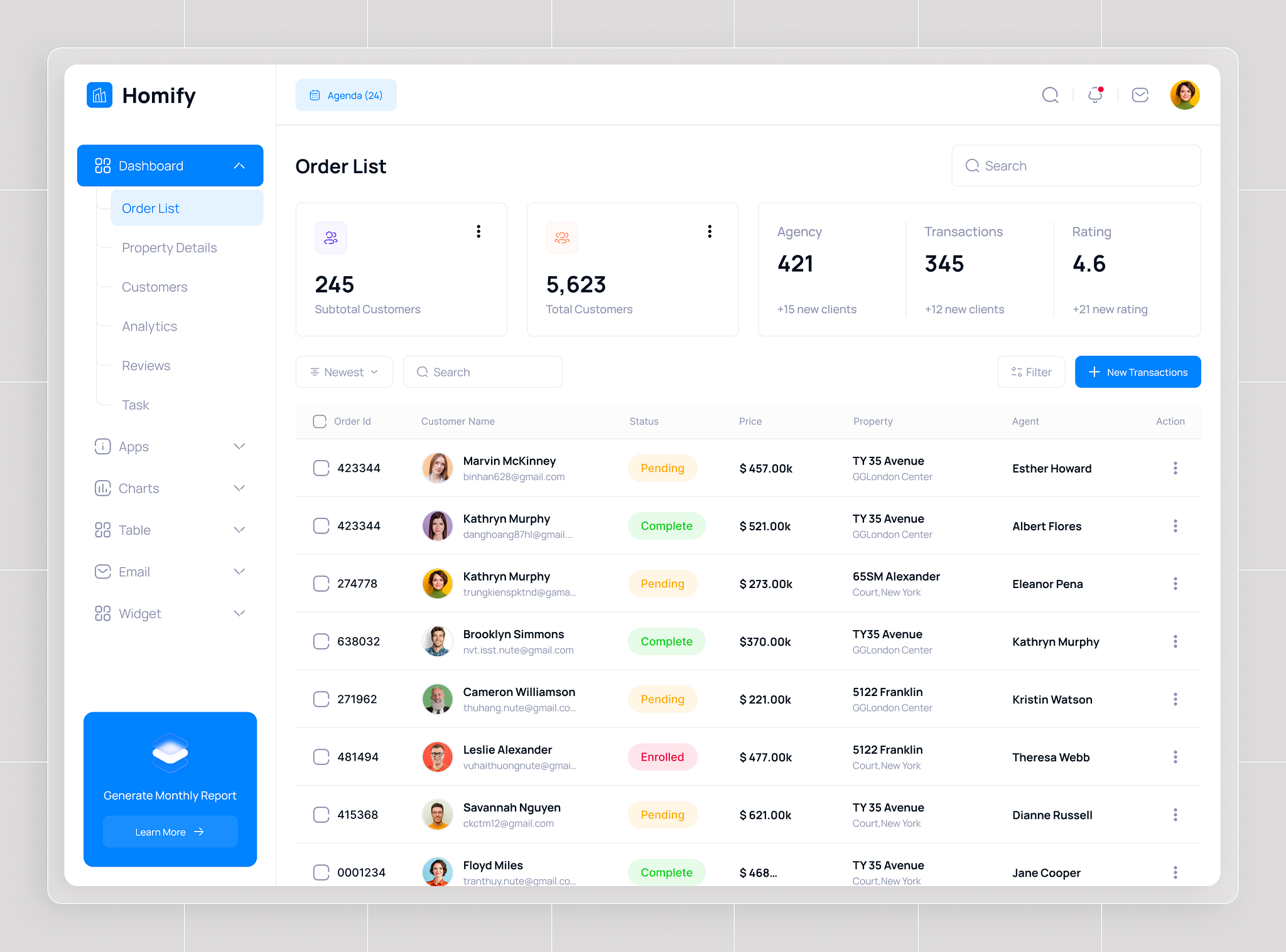 Real Estate Dashboard - Order List UI/UX Design by Md Mostafizur on ...