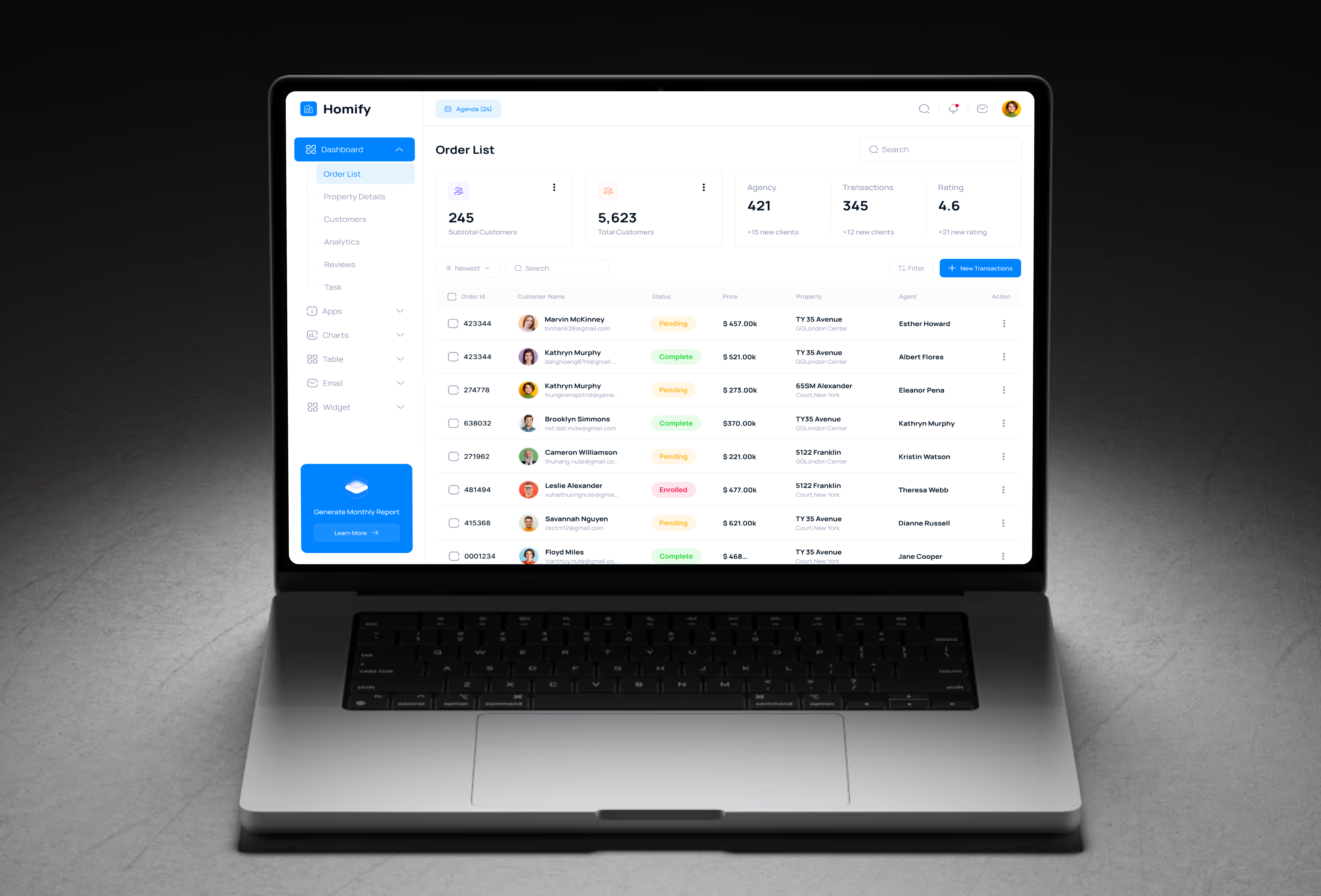 Real Estate Dashboard - Order List UI/UX Design by Md Mostafizur on ...