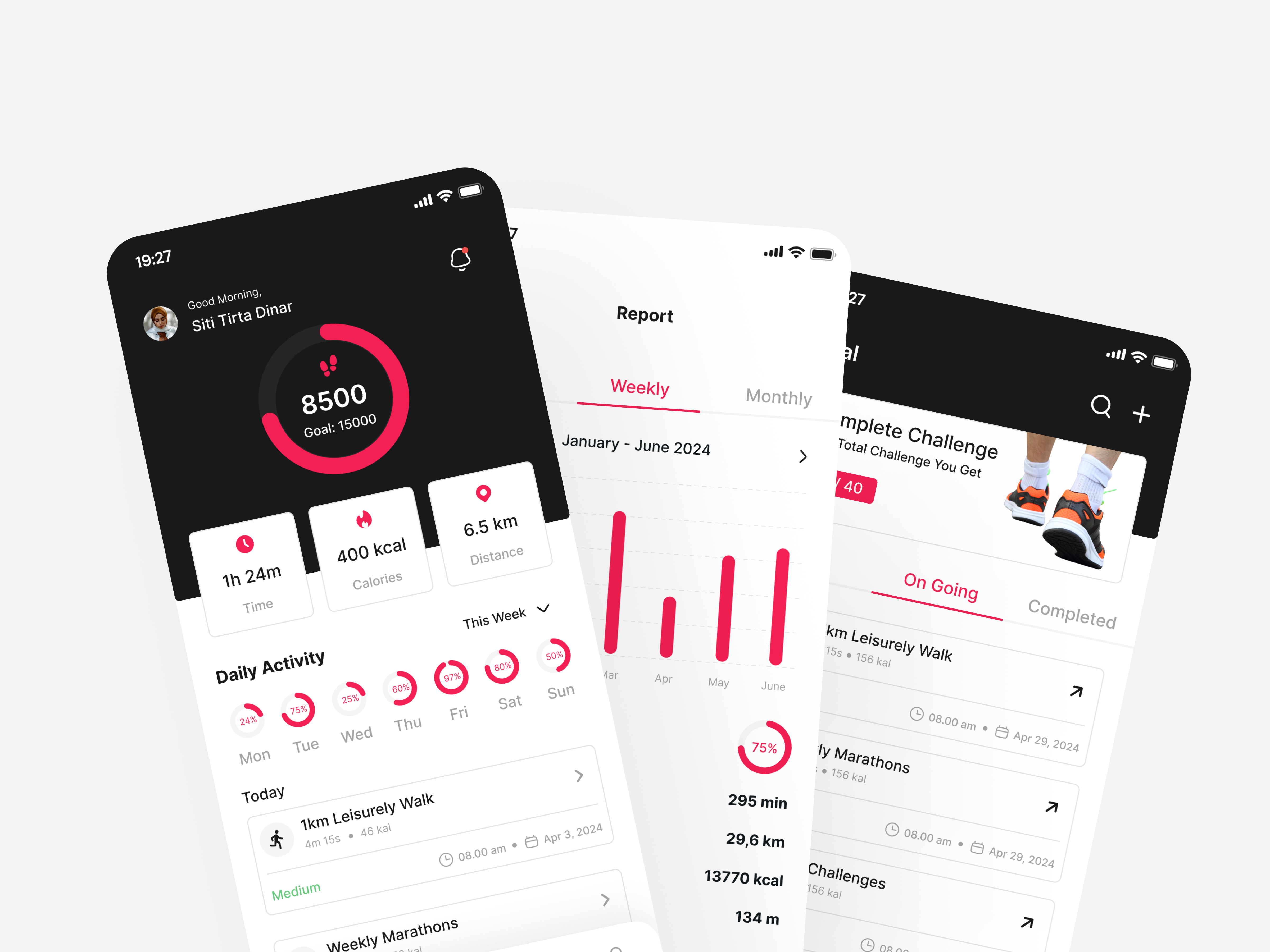 Step Tracker App UI Kit by Siti Tirta Dinar for Enver Studio on Dribbble