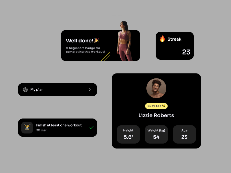Fitness app UI components by Abel Biwott on Dribbble