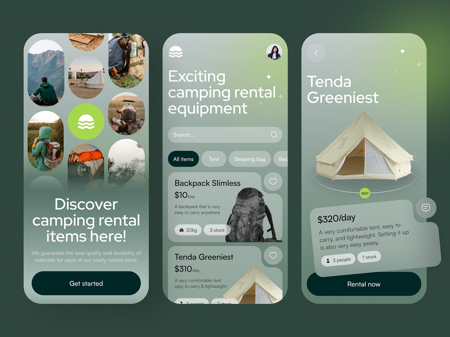 App Design Exploration for Camping Equipment by Paperpillar on Dribbble