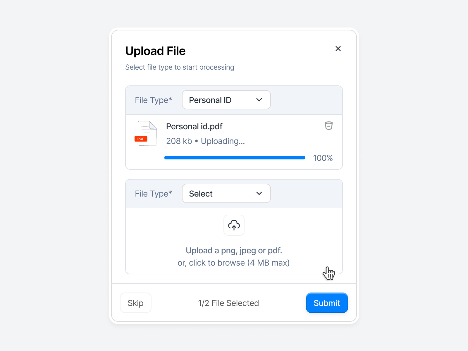 Select a file type and upload by Deven Bhatti on Dribbble