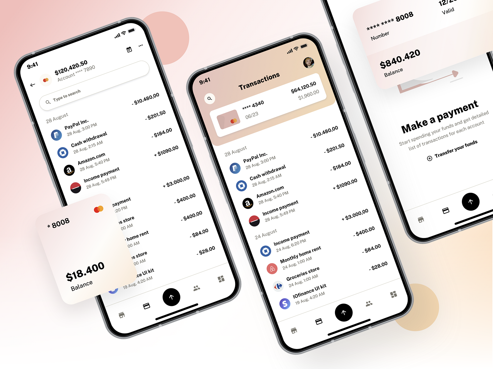 Transactions list from Banking App template by WhiteUI.Store on Dribbble