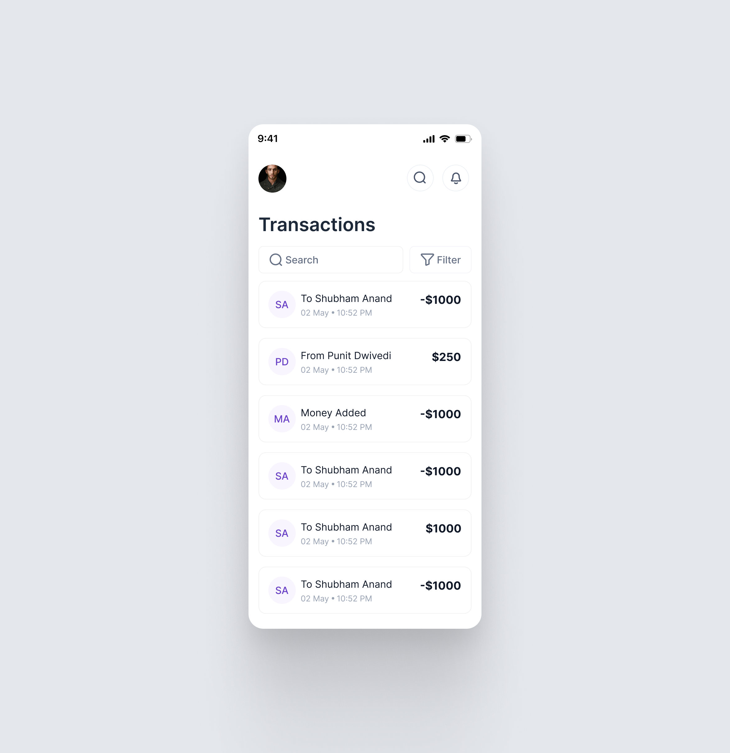 Transaction UI Design 💜 by Shubham Anand on Dribbble