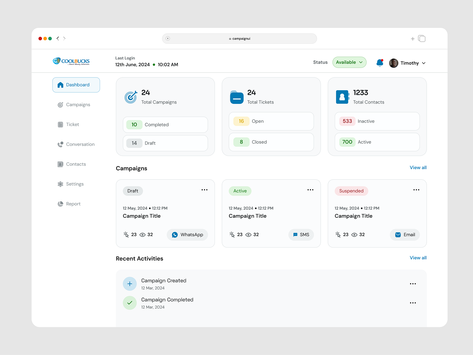 Customer Engagement Dashboard by Timothy Exodus (TimX Design) on Dribbble