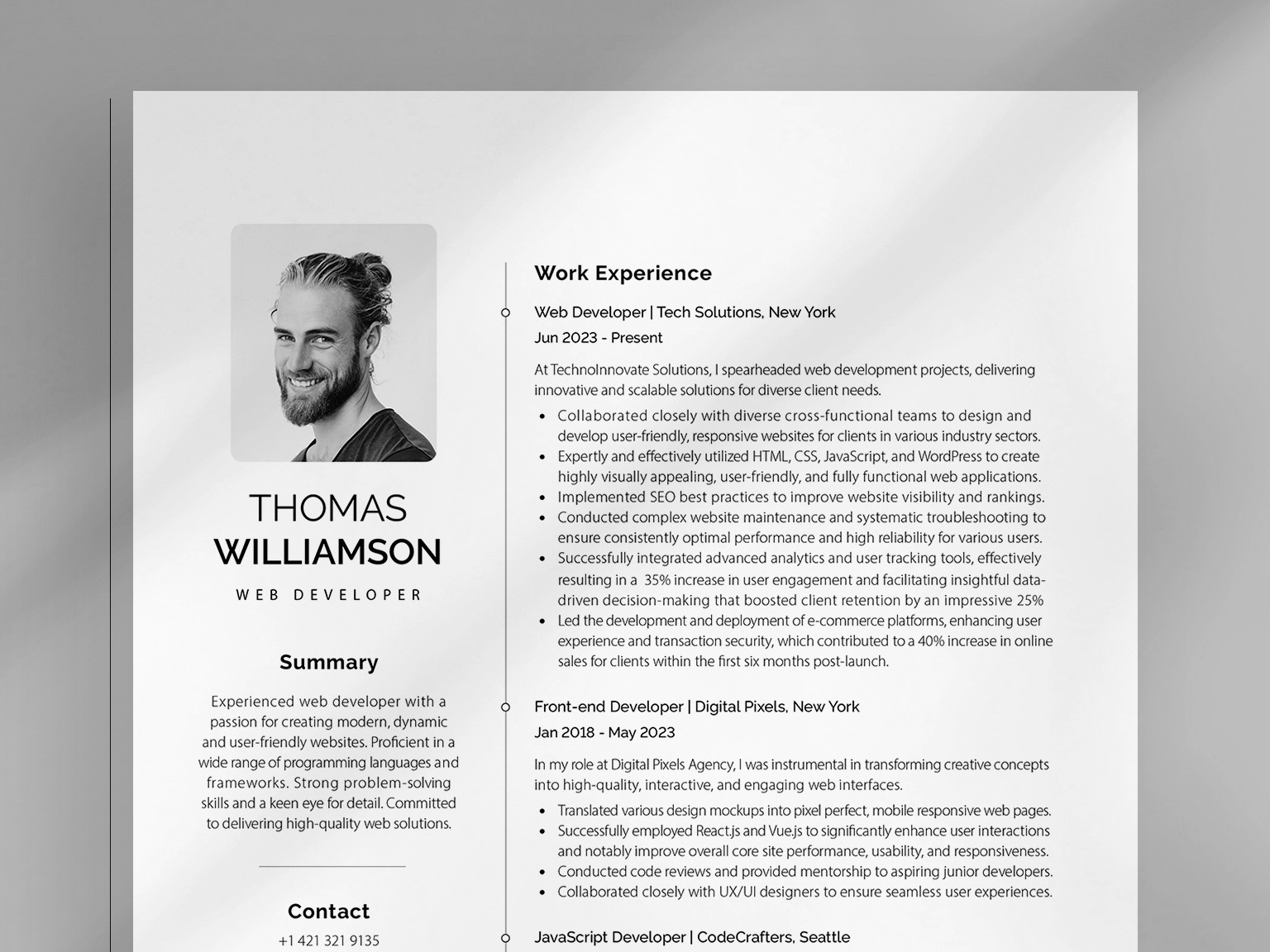 Web Developer Resume Template By Resume Mayor On Dribbble