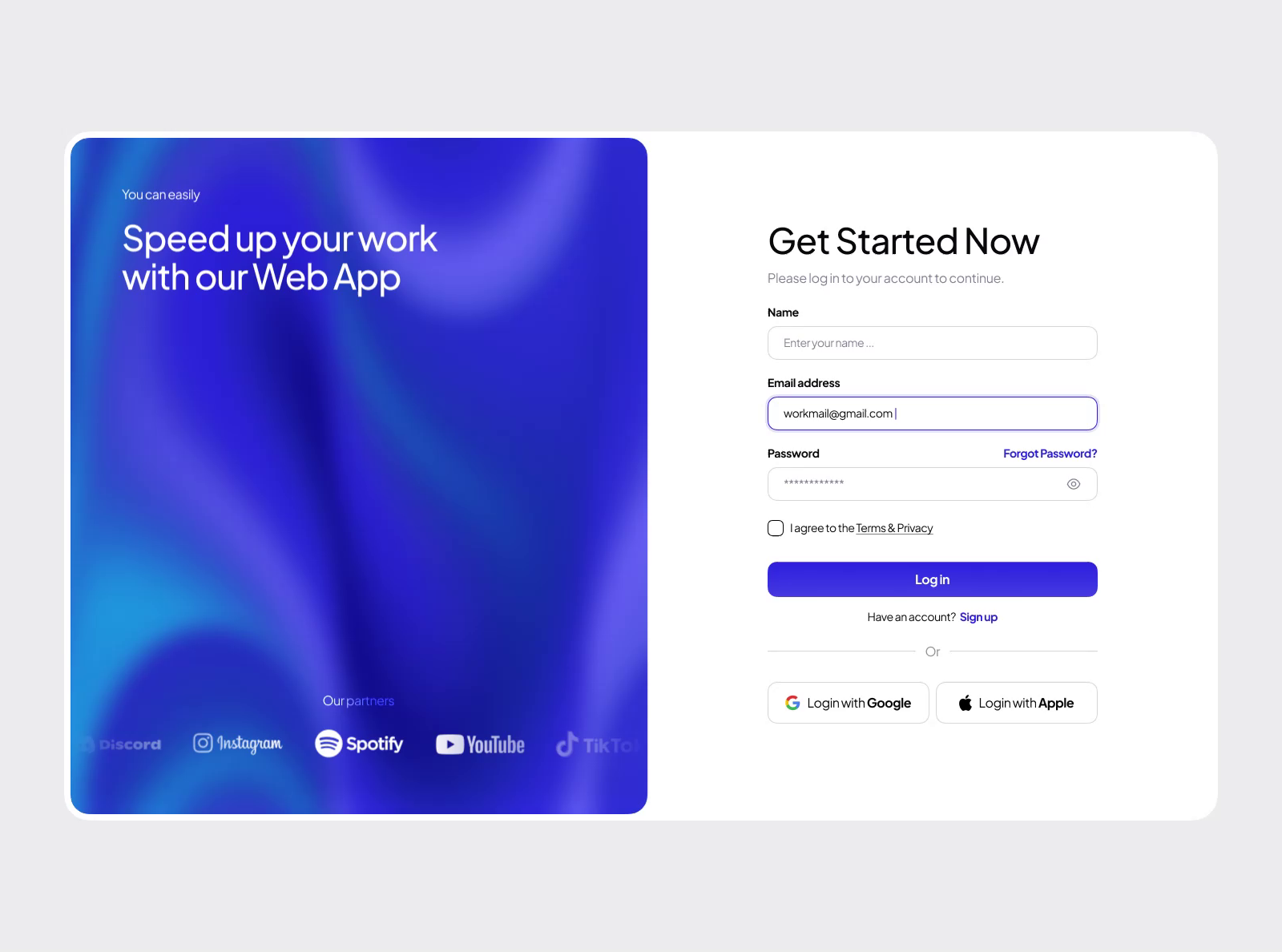 Desktop web app login screen design by Vitaliy on Dribbble