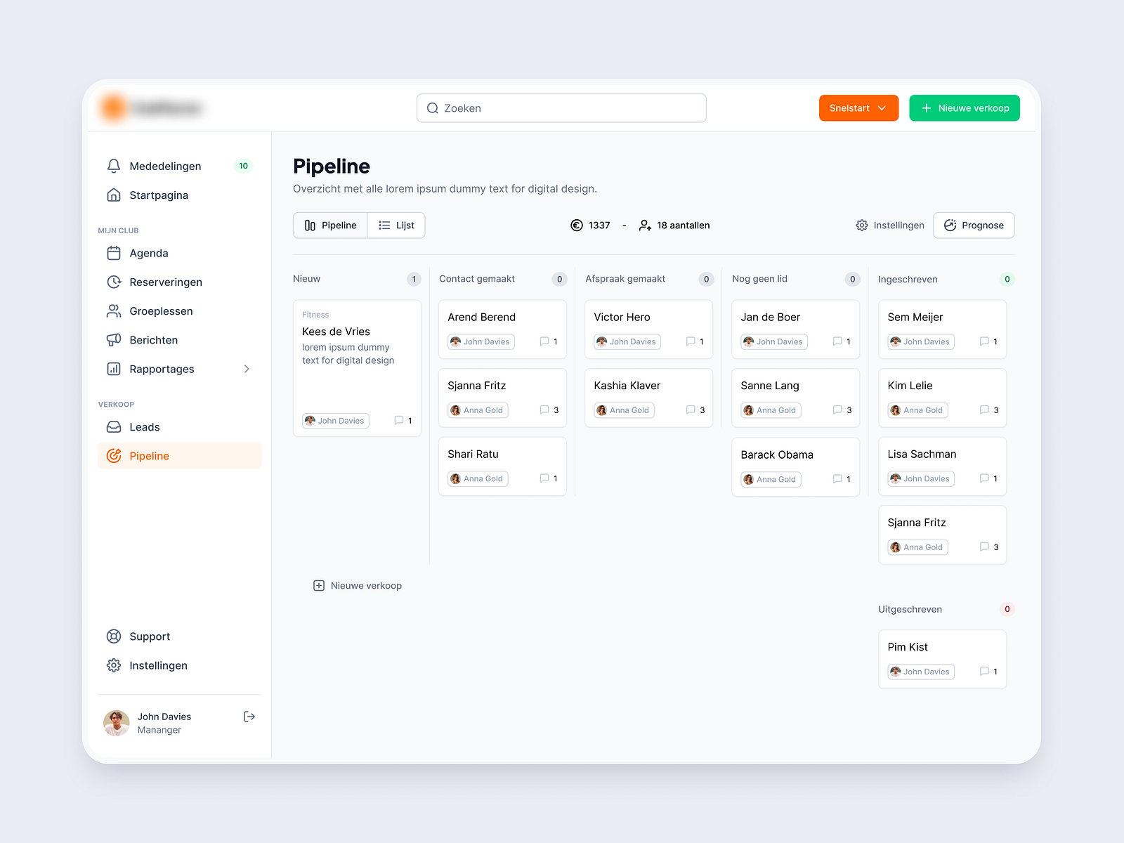 CRM pipeline UI design by John Davies on Dribbble