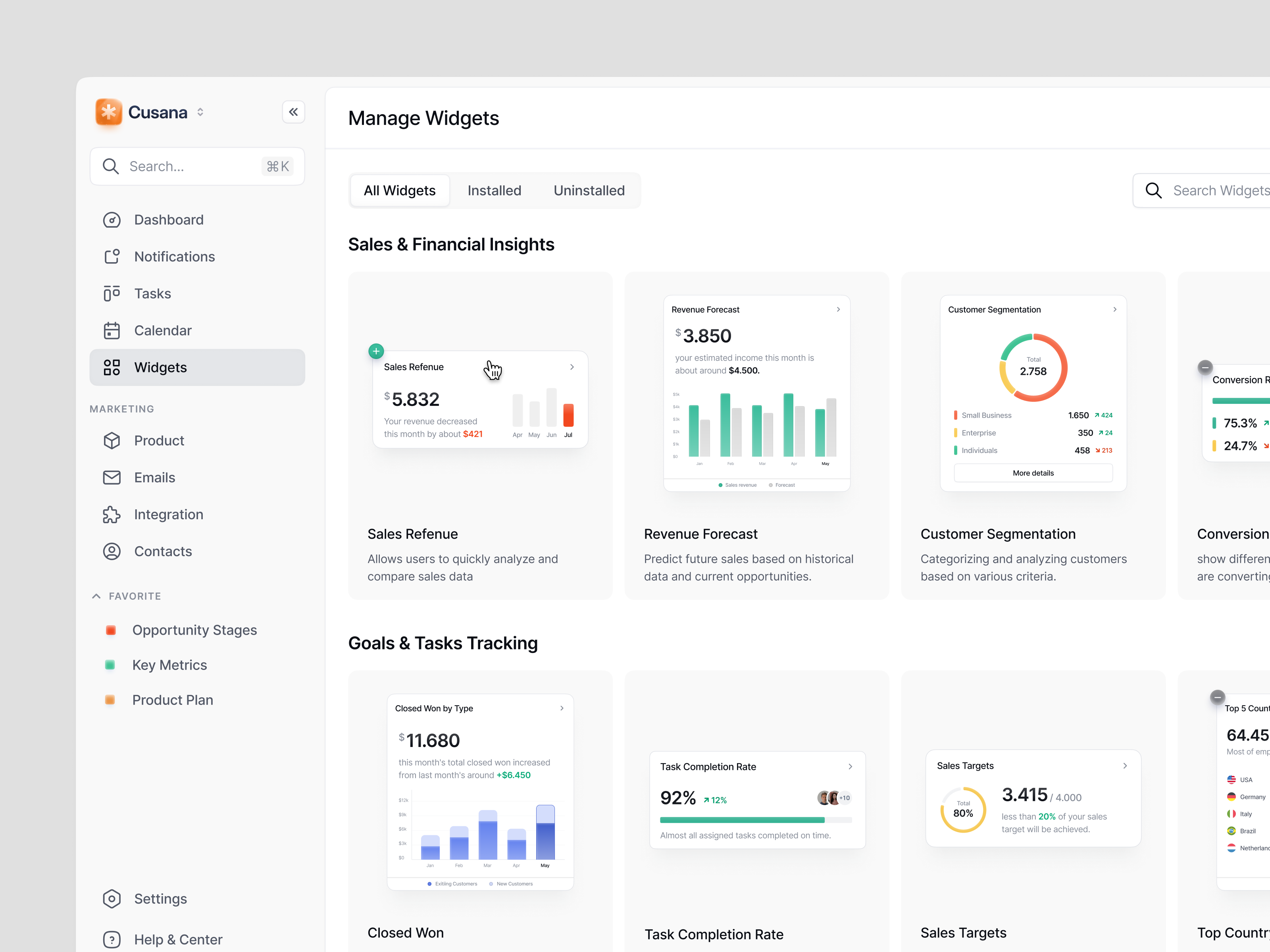 Widgets Page - CRM Dashboard by Ali Husni for Enver Studio on Dribbble
