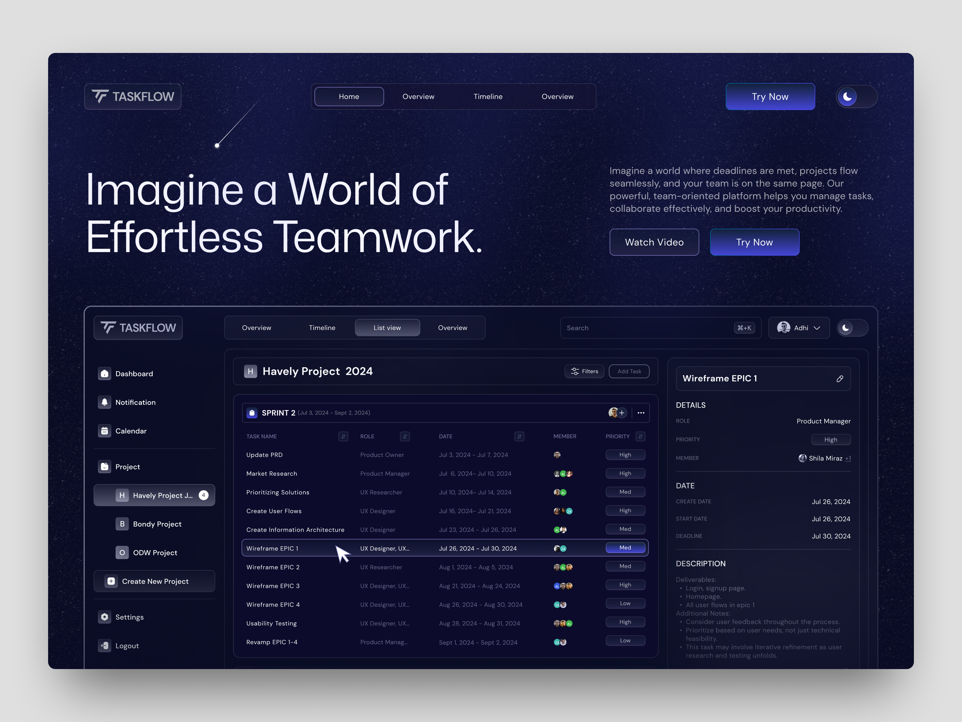 TASKFLOW - Task Management Landing Page by Adhitya Putra for Hatypo ...