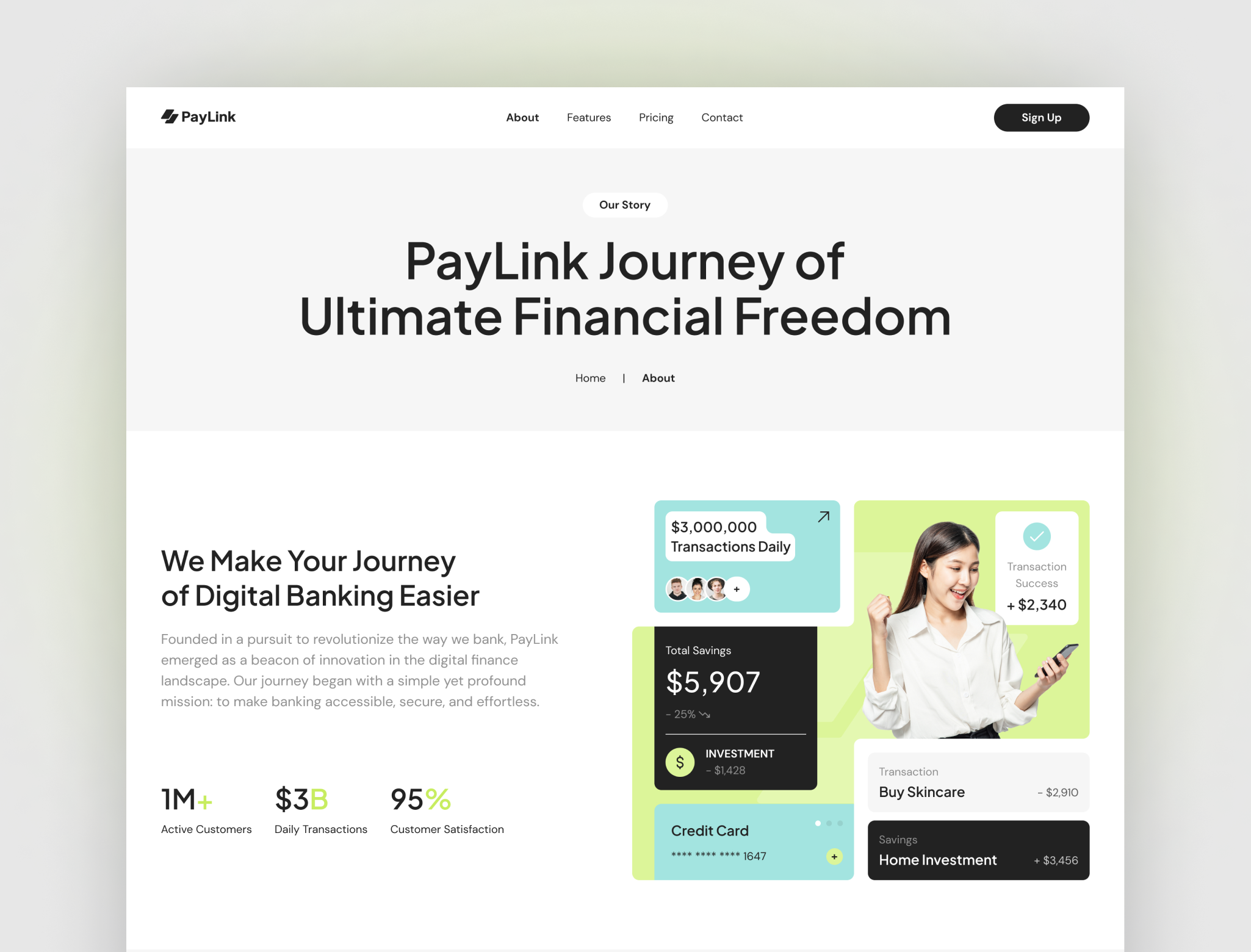 PayLink – Digital Banking Website UI by Ahmad S. Afandi for Peterdraw ...