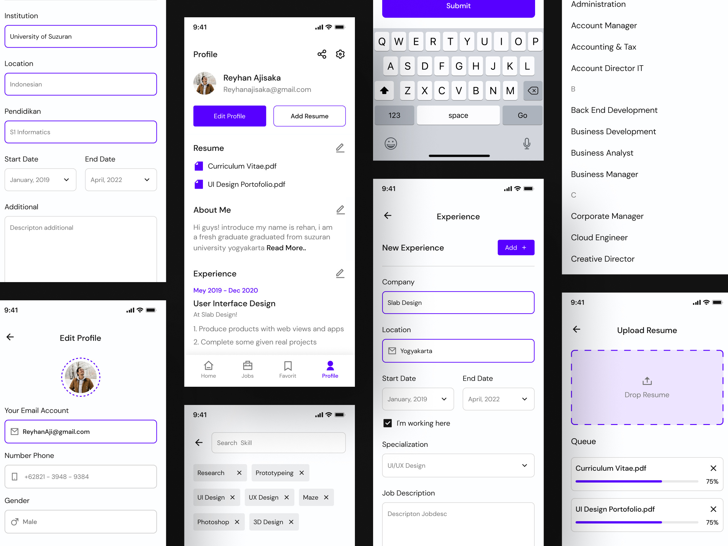 Job Seeker - Profile Screen Mobile App by Andri Prasetia for SLAB ...