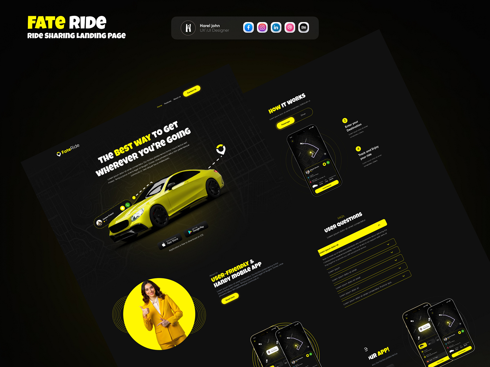 Fate Ride Ride Sharing Landing Page by Harel john on Dribbble