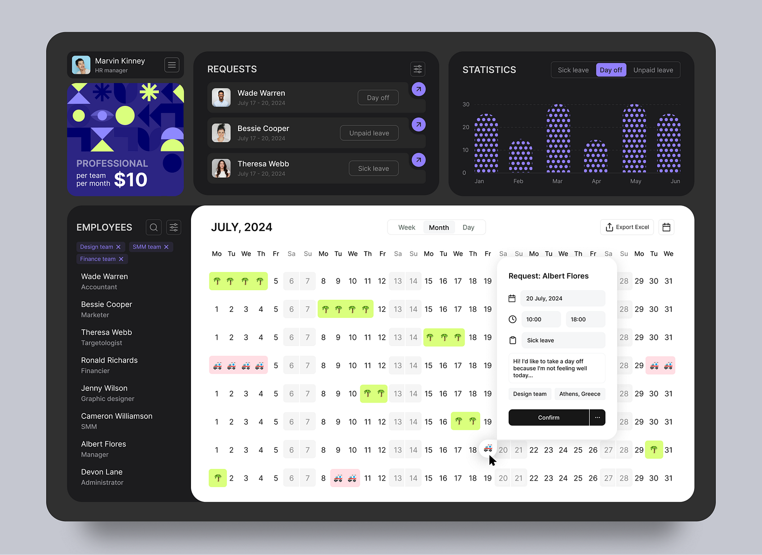 HR CRM: Employee Day Off Calendar by Anastasia Petrenko on Dribbble