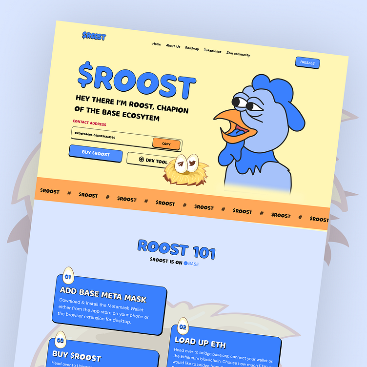 Roost coin Meme landing page by Thankgod Ogbonna on Dribbble