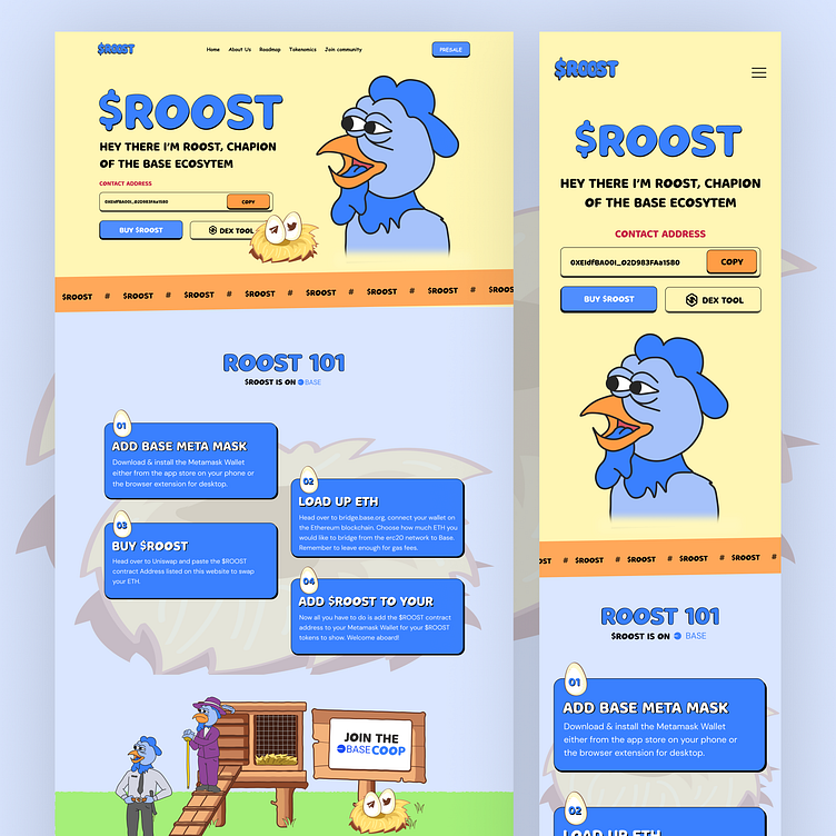 Roost coin Meme landing page by Thankgod Ogbonna on Dribbble