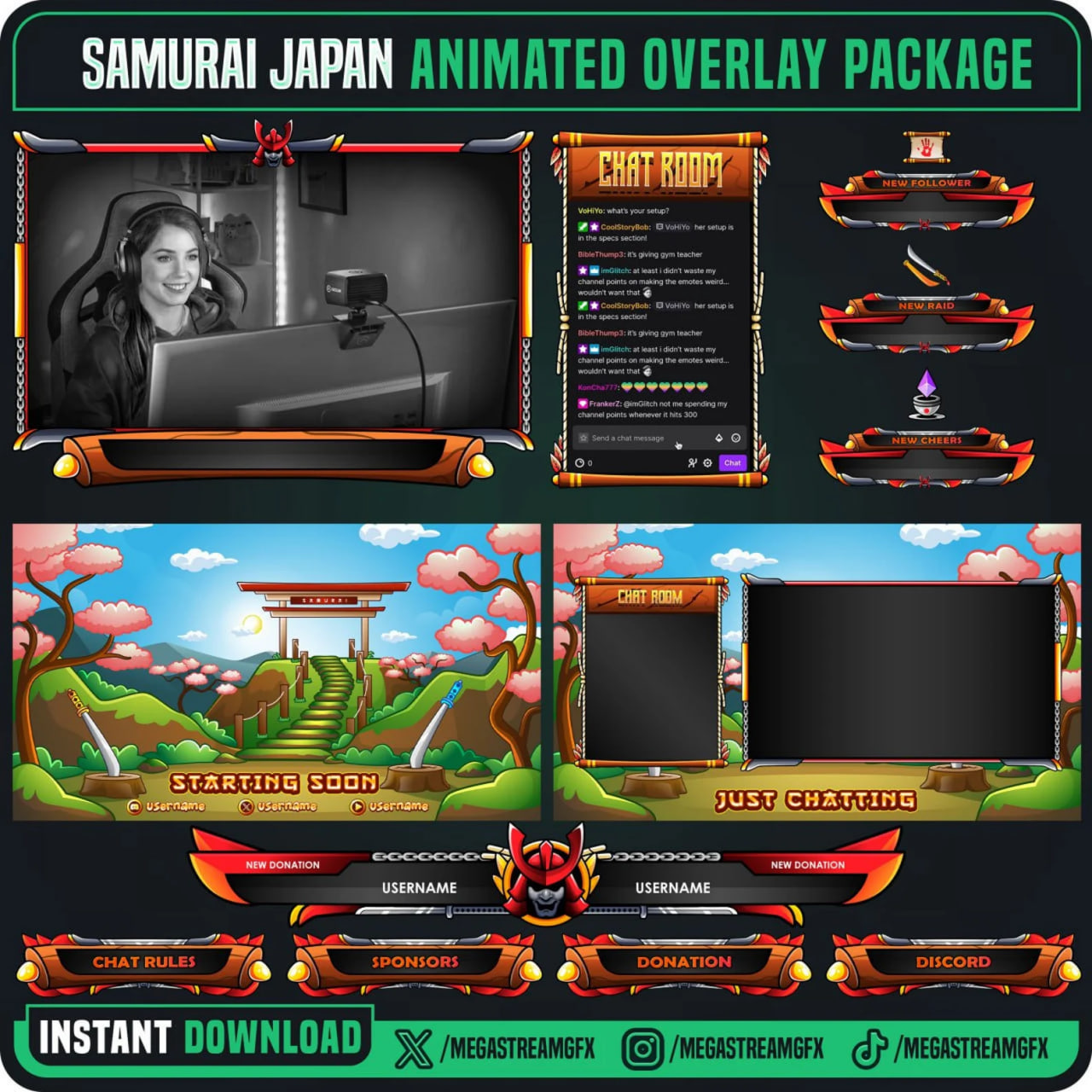 Samurai Blades Stream Overlay Package by MegastreamGfx on Dribbble