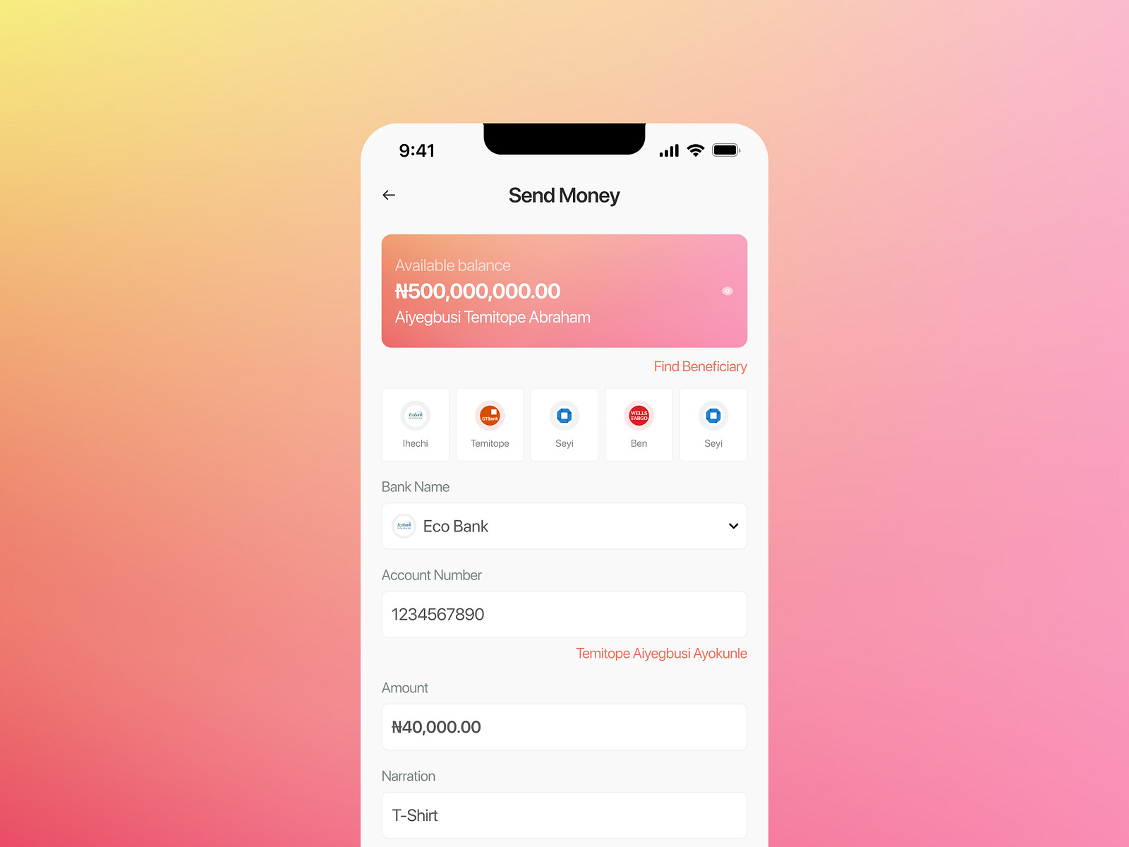 Send Money Mobile Screen by TemiTope Aiyegbusi on Dribbble