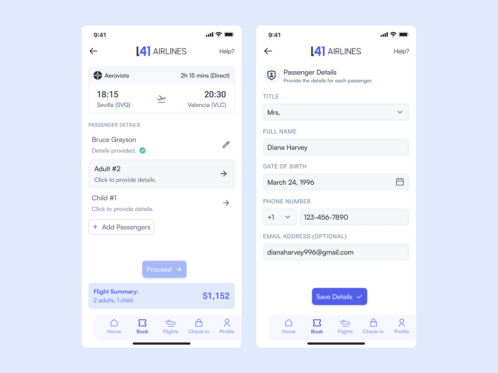 Passenger Details UI Design for L41 Airlines - Flight Booking by ...