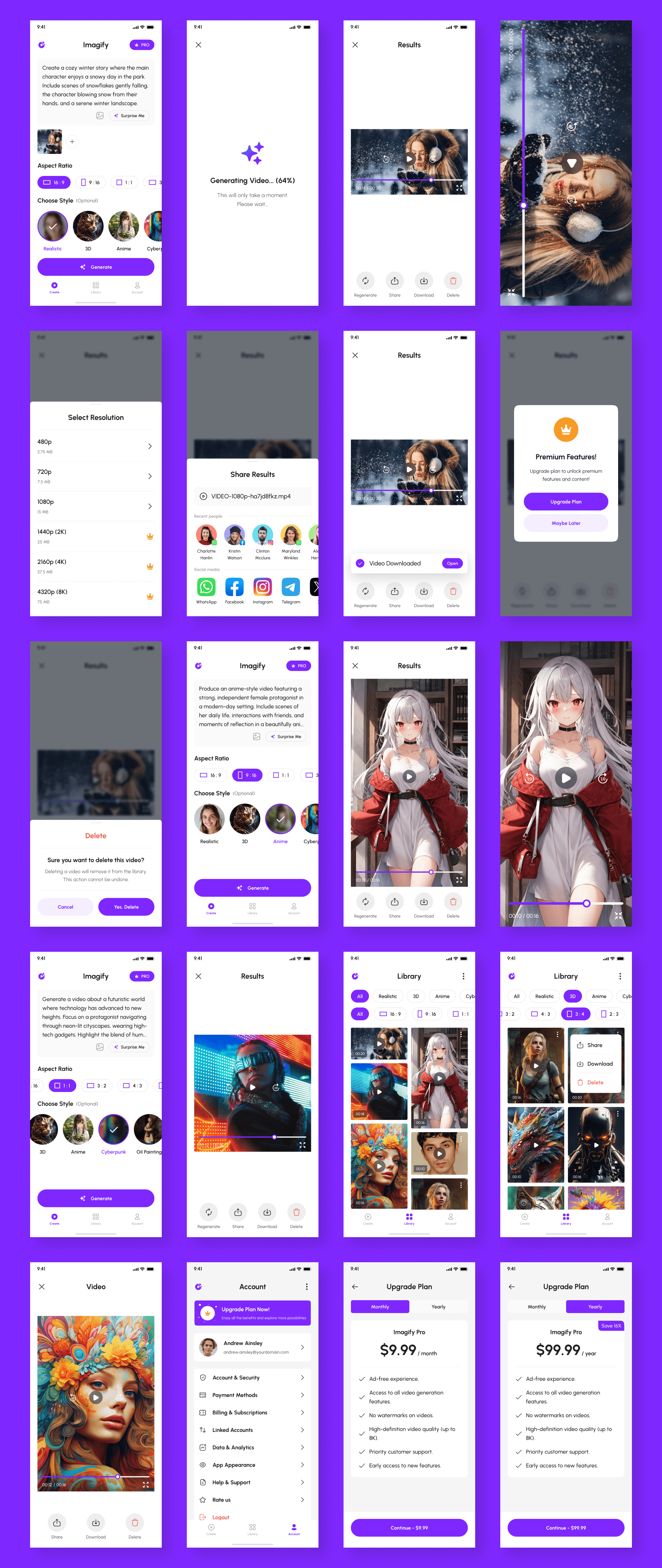 Imagify - AI Video Generator App UI Kit (AI Text to Video App) by Sobakhul Munir Siroj on Dribbble