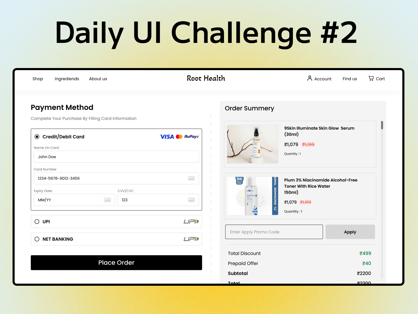 Payment Page UI Design by hemant pareek on Dribbble