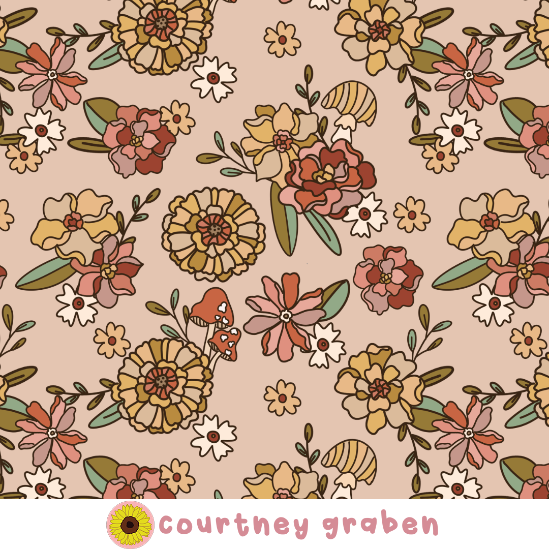 Retro Floral Surface Pattern Design by Courtney Graben by Courtney ...