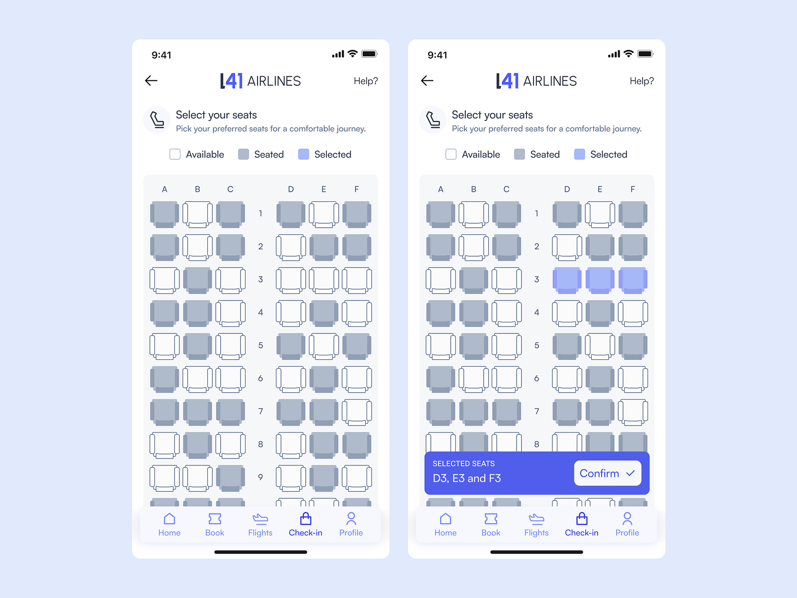 Seat Selection UI Design for L41 Airlines - Flight Booking by createonur on Dribbble